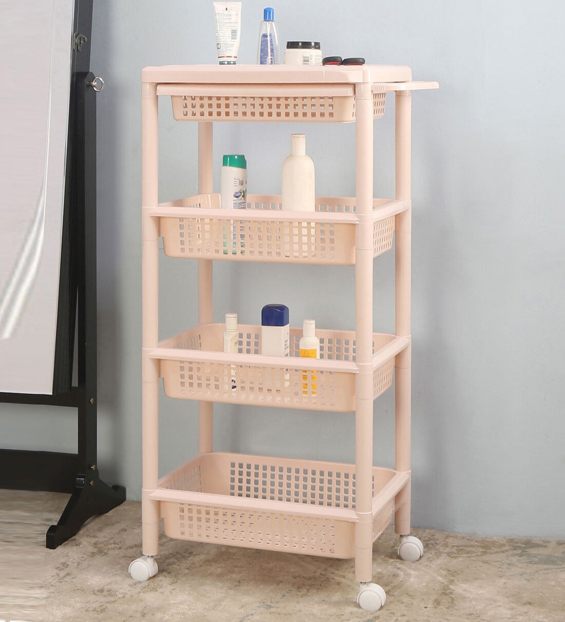 Buy Plastic 4 Tier Kitchen Rack in Pink 38 x 20 Inches by @home Online ...