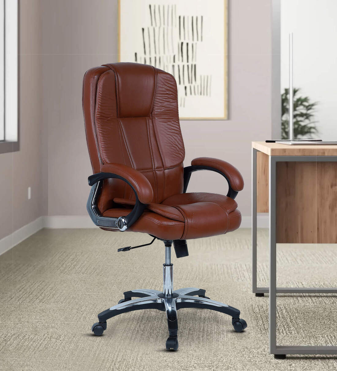 Buy Pleash High Back Executive Chair In Tan Brown Colour at 34% OFF by ...