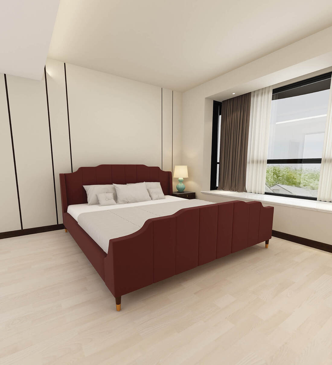 Buy Pluto Velvet Queen Size Bed without Storage in Pink Colour at 25% ...