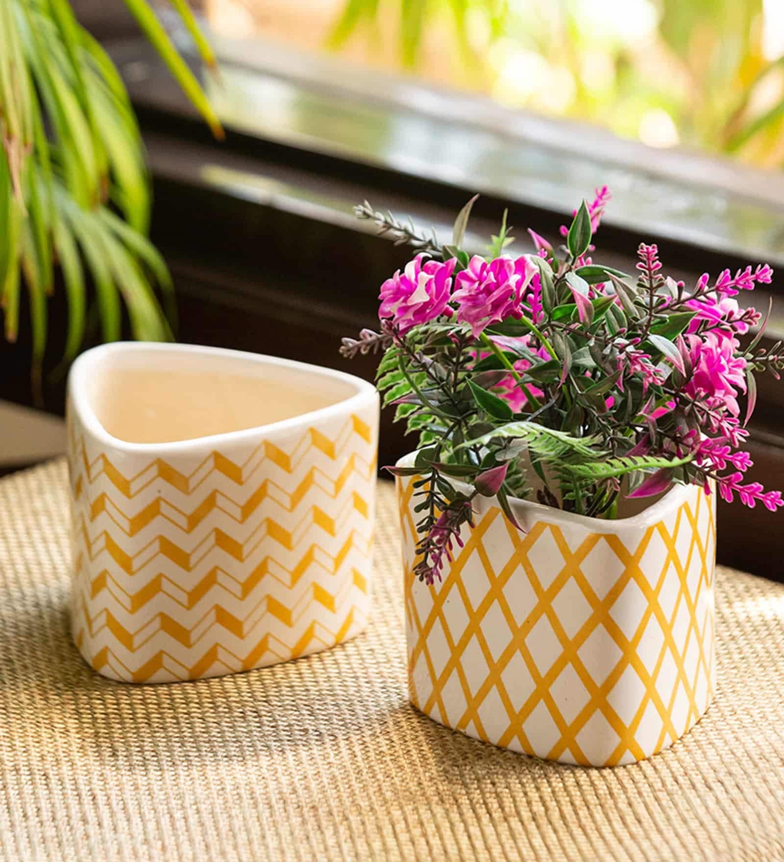 Buy Plaid Designs (Set Of 2) Ceramic Table Planter Pot at 49% OFF by ...