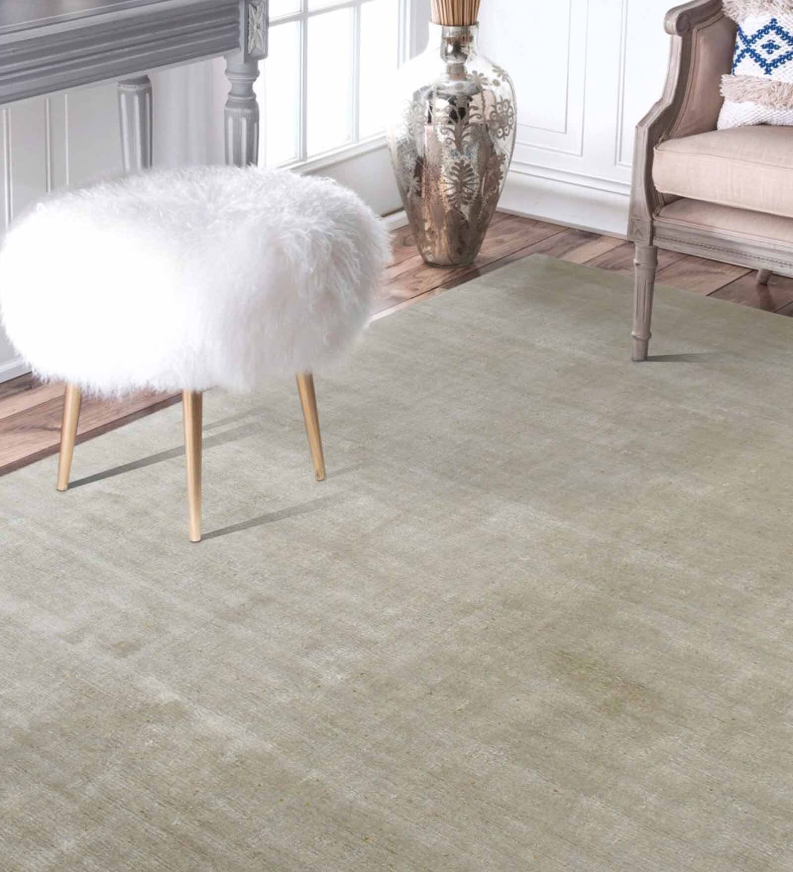 Buy Beige Silk Solid 5 ft x 8 ft Hand Woven Carpet by Saraswati Global ...