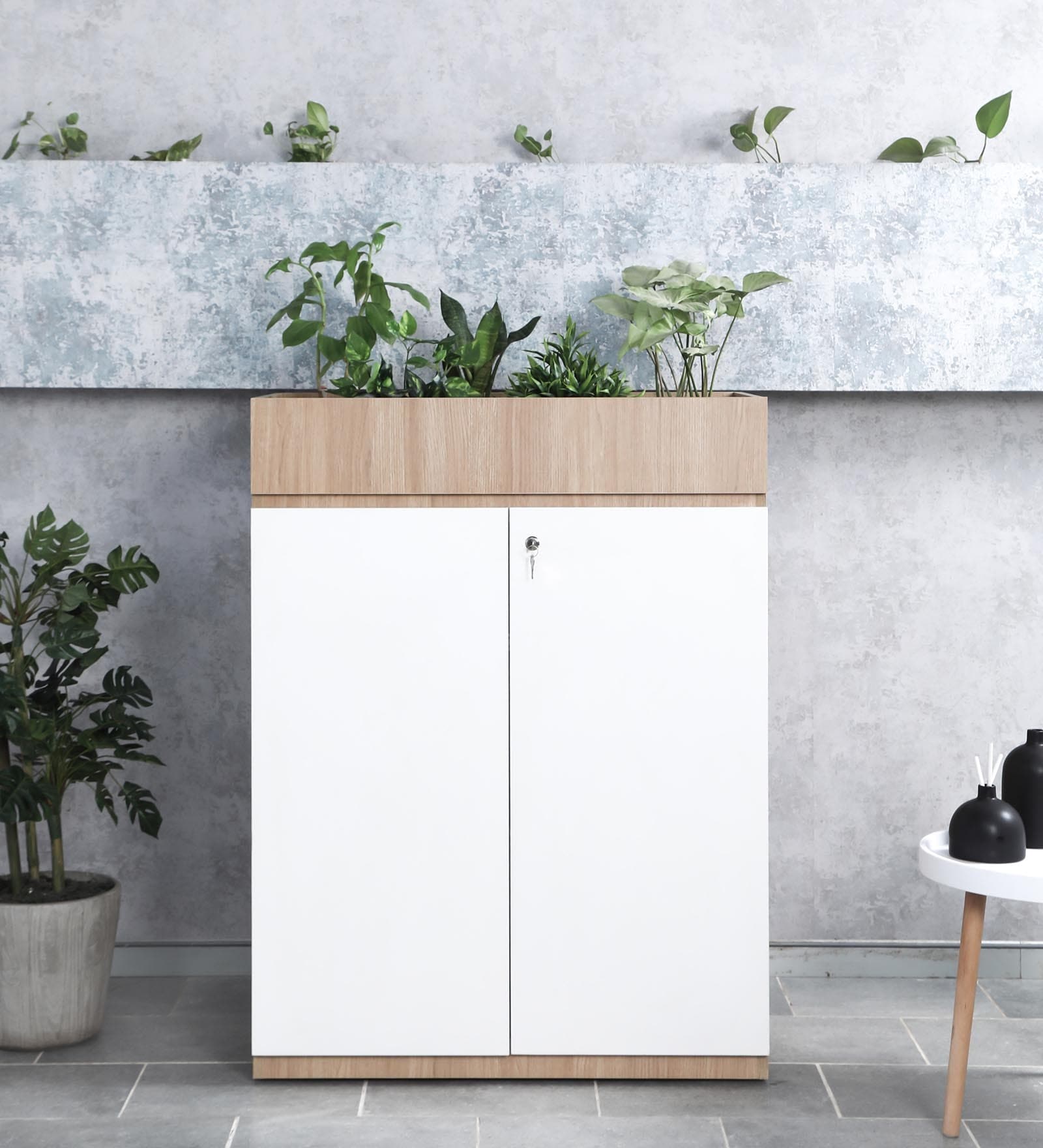 Buy Plaintain Swing Storage Unit with Planter in Light Brown&White ...