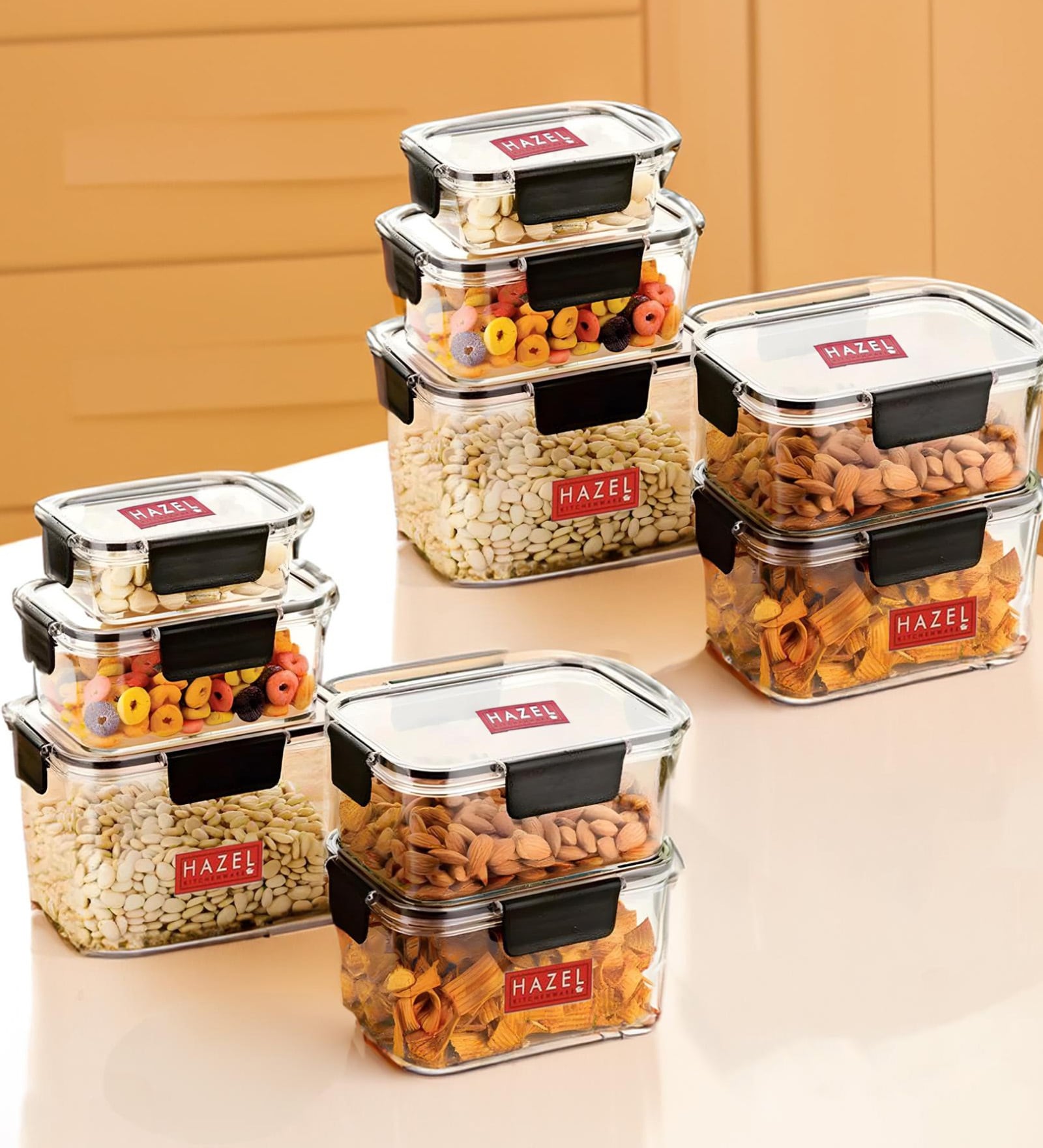 Buy Transparent & Black Air Tight (Set of 10)Storage Container with ...