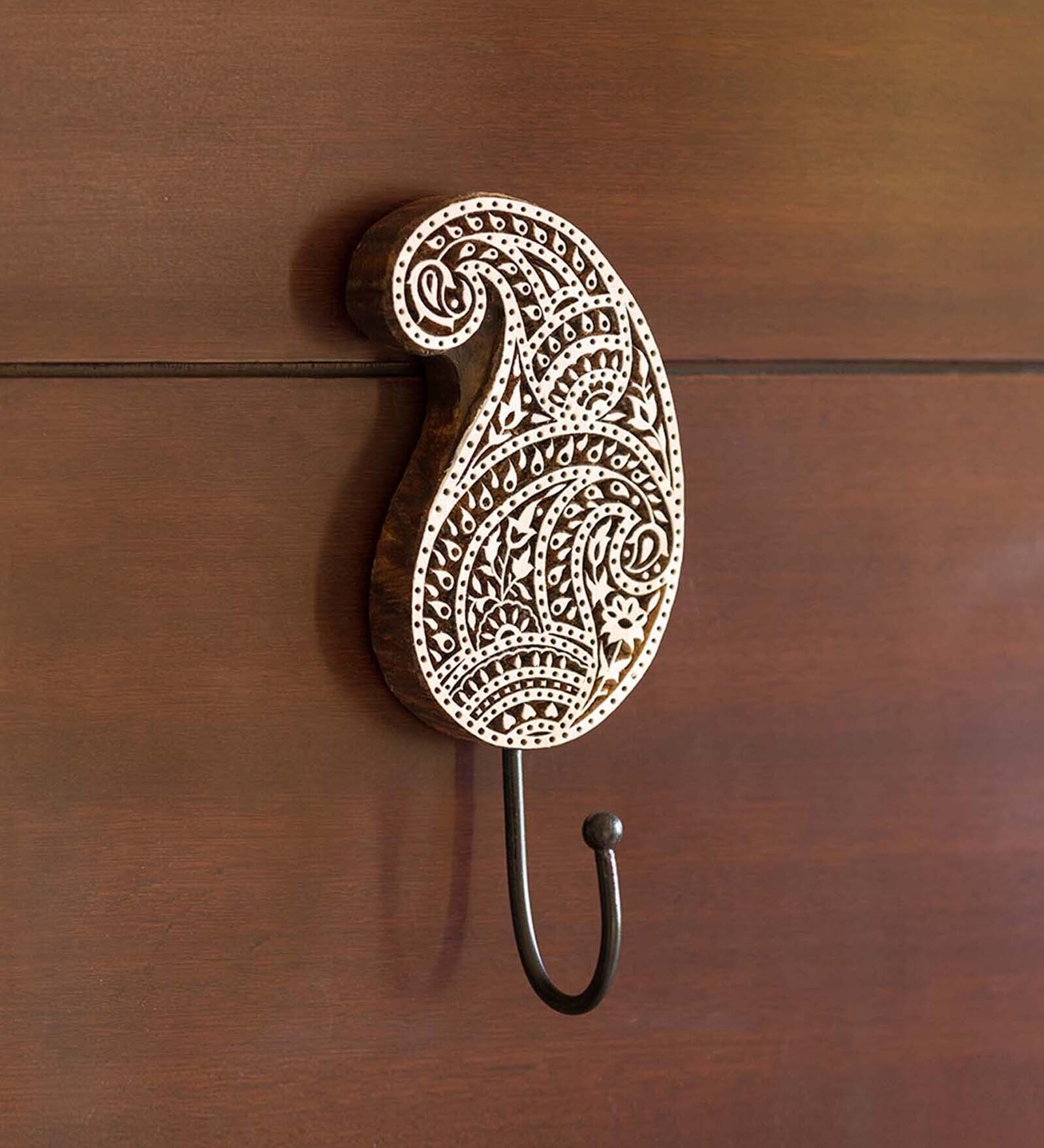 Buy Pleasant Paisley Hand-Carved Block Wall Hook & Towel Holder In ...