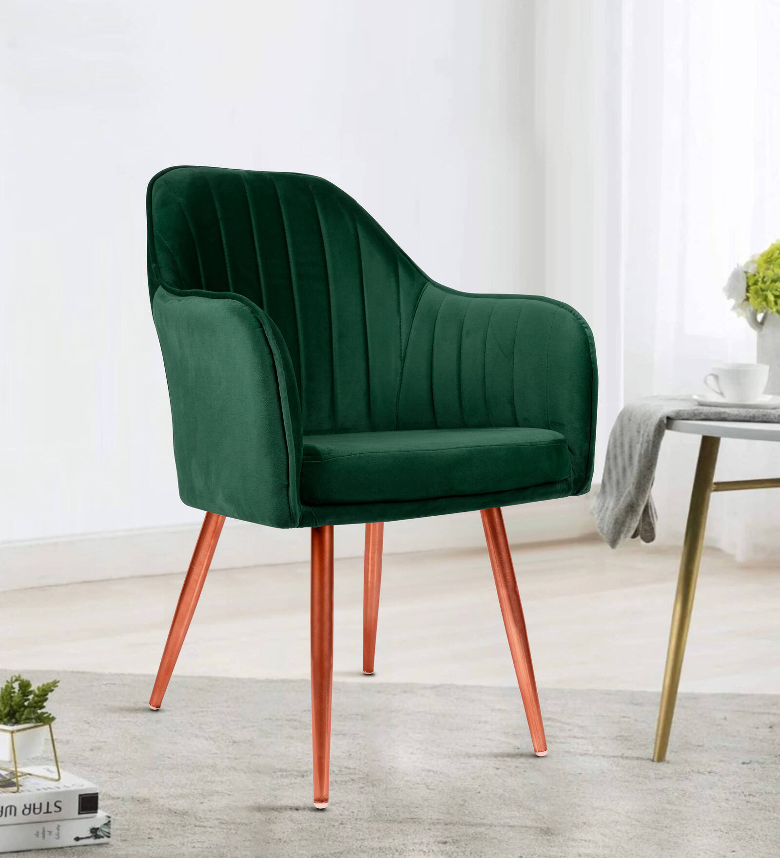 Buy Plush Velvet Fabric Dining Chair In Dark Green Colour at 47% OFF by ...