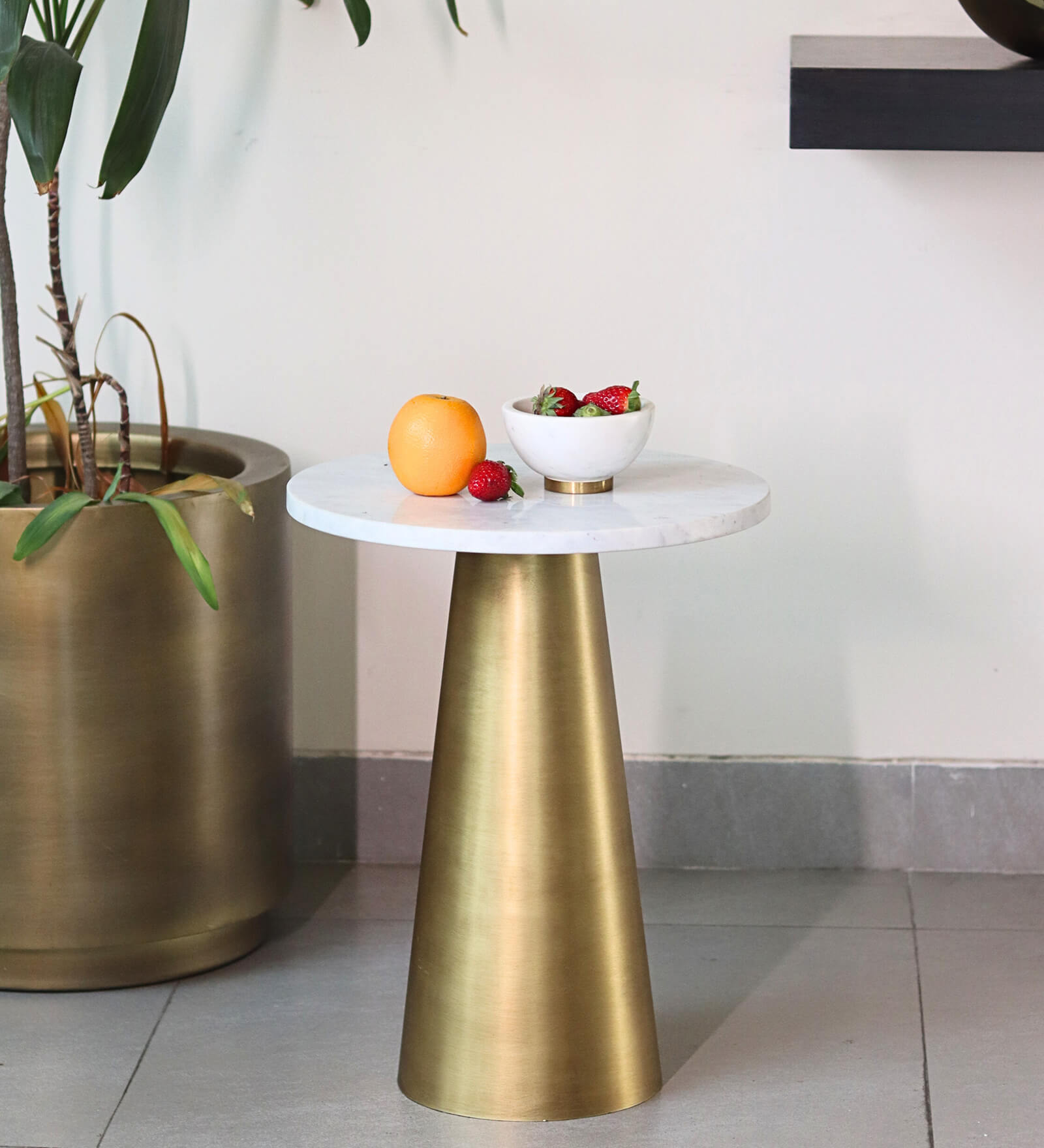 Buy Pluto Marble End Table in White & Golden Colour by Muun Home ...