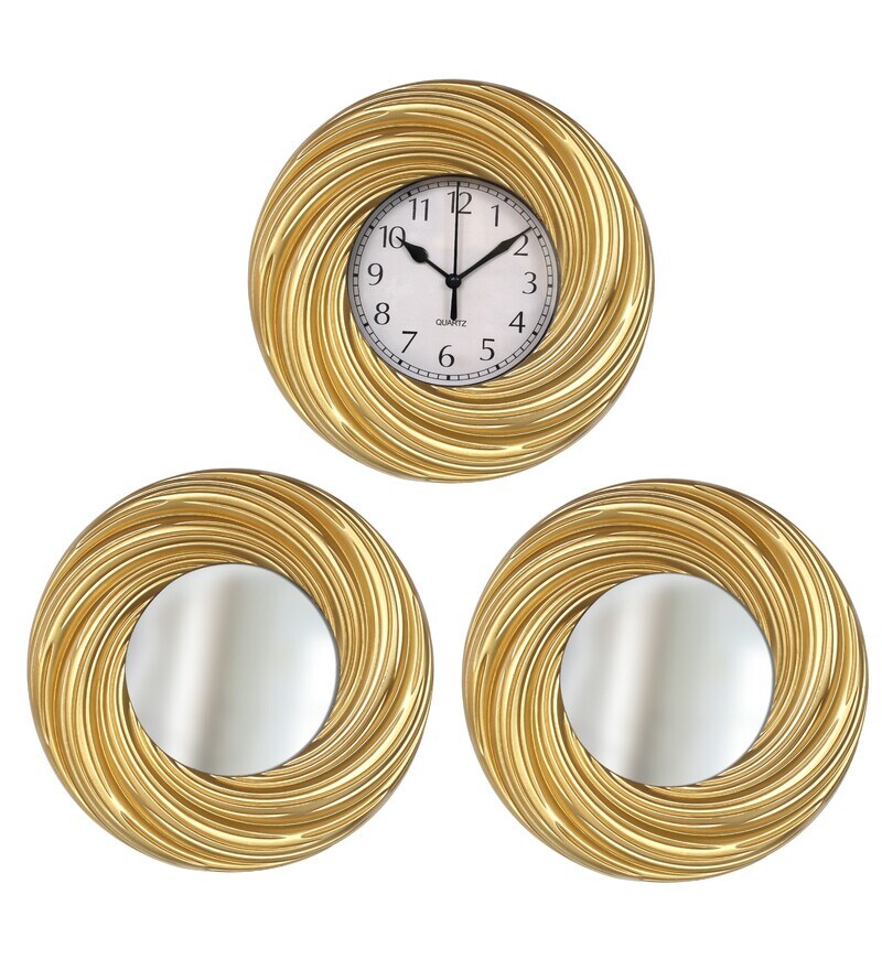Buy Solid Analogue Wall Clock With 2 Mirrors By Tied Ribbons Online ...