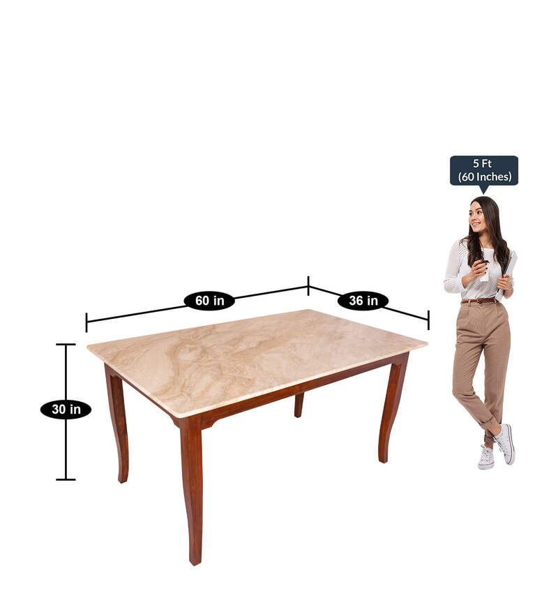 Buy Plinto Solid Wood 6 Seater Dining Table in Beige Finish with Marble ...