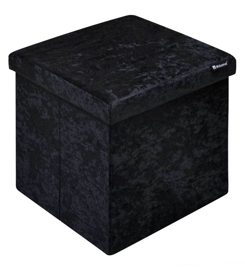 Buy Plush Fabric Ottoman in Black Colour by Nilkamal Online - Ottomans ...