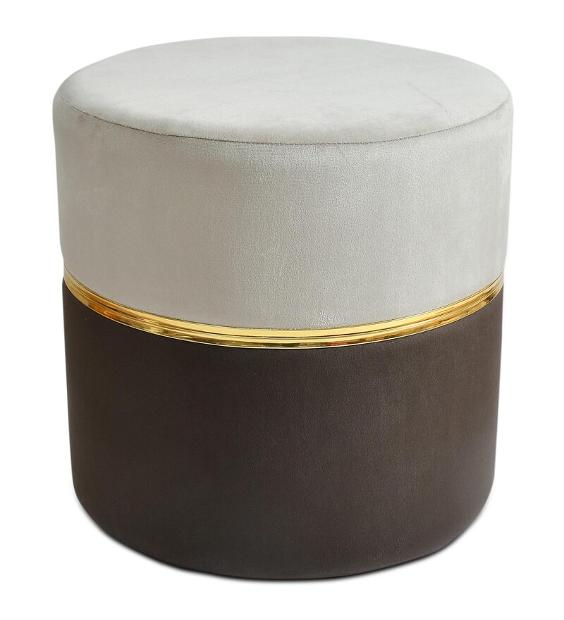 Buy Pluto Fabric Pouffe in Brown & Beige Colour by Riance Creations ...