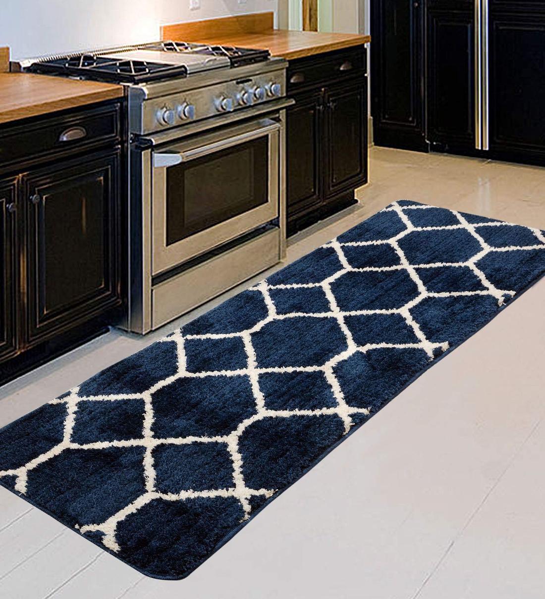 Buy Blue Polyester 71 x 20 Inches Hand Tufted Floor Runner by Saral ...