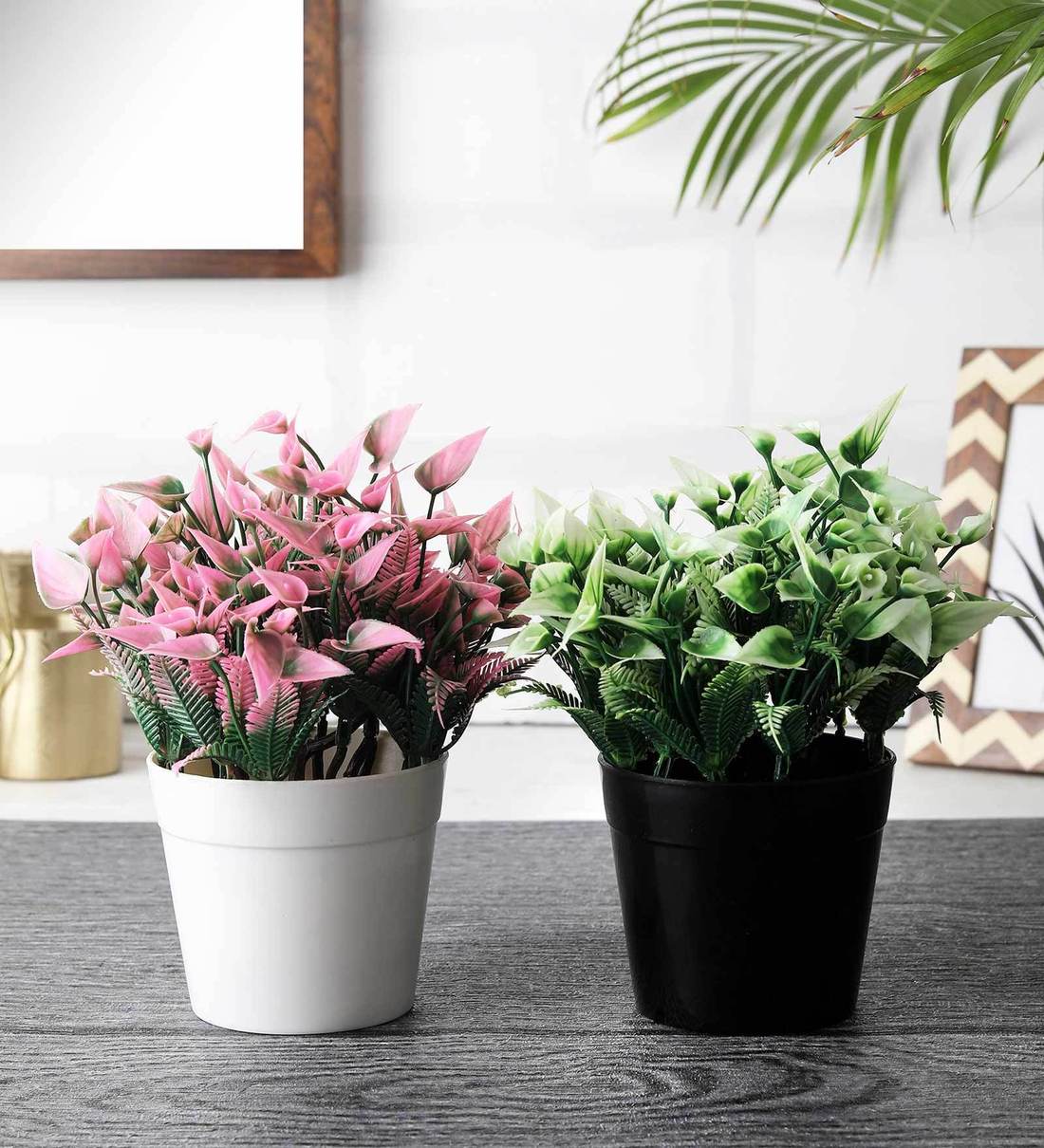 Buy White And Pink Polyester Flower Artificial Plant Combo with Pot by ...
