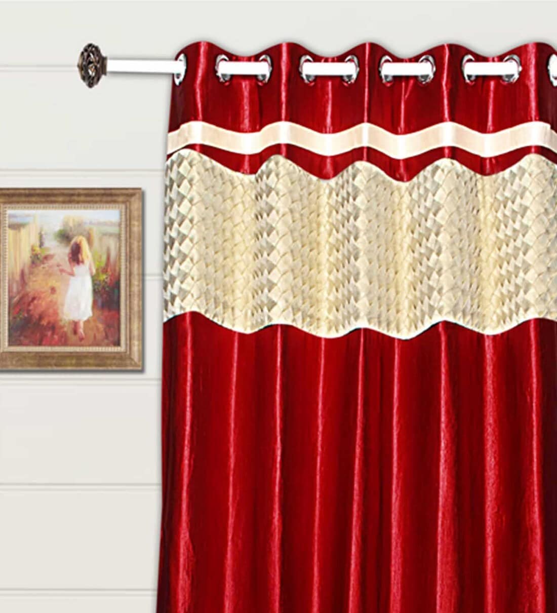 Buy Polyester Sheer 9 Feet Eyelet Window Curtain in Maroon Color by ...