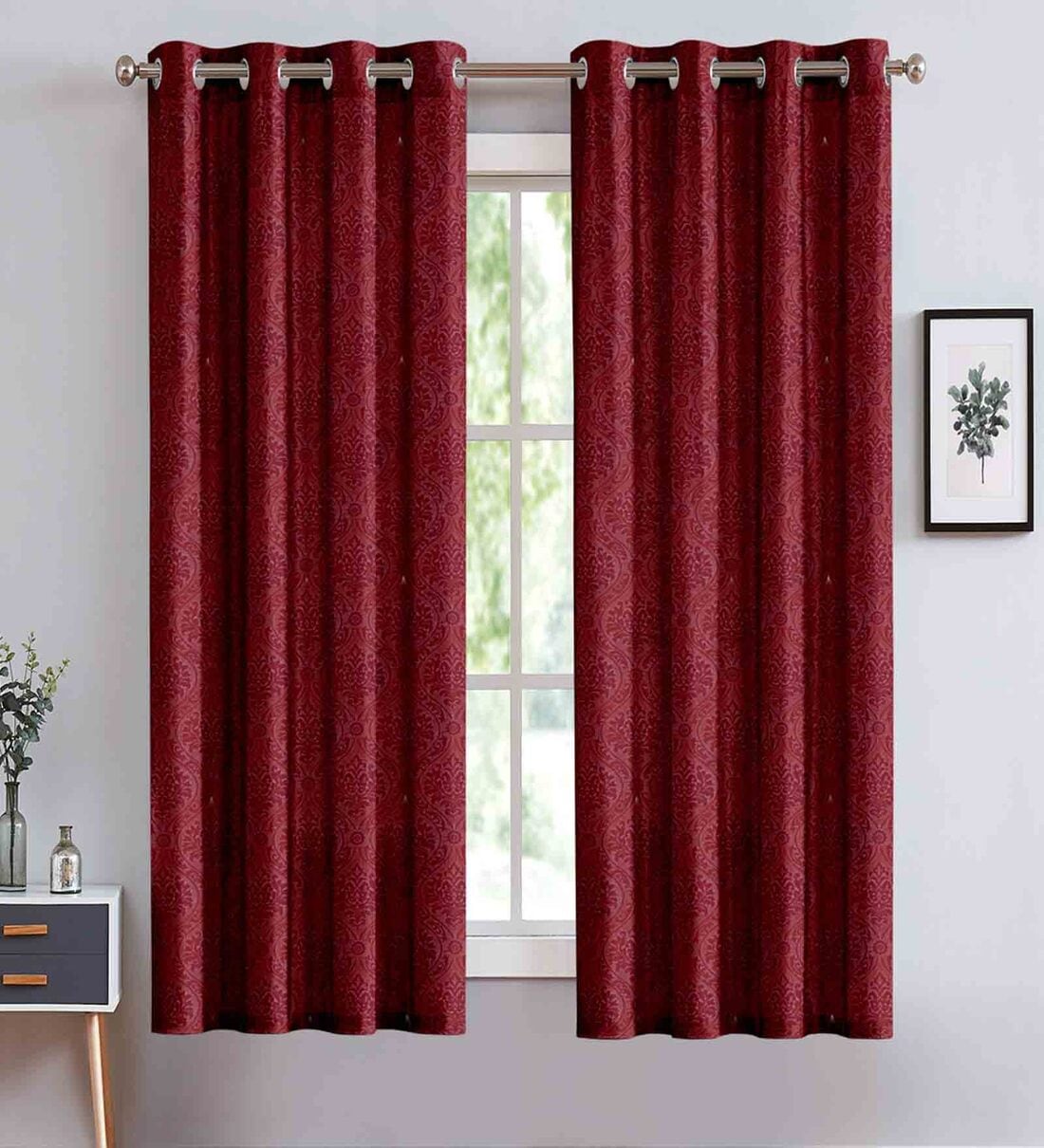 Buy Maroon Traditional Polyester 5 Ft Semisheer Eyelet Window Curtains ...