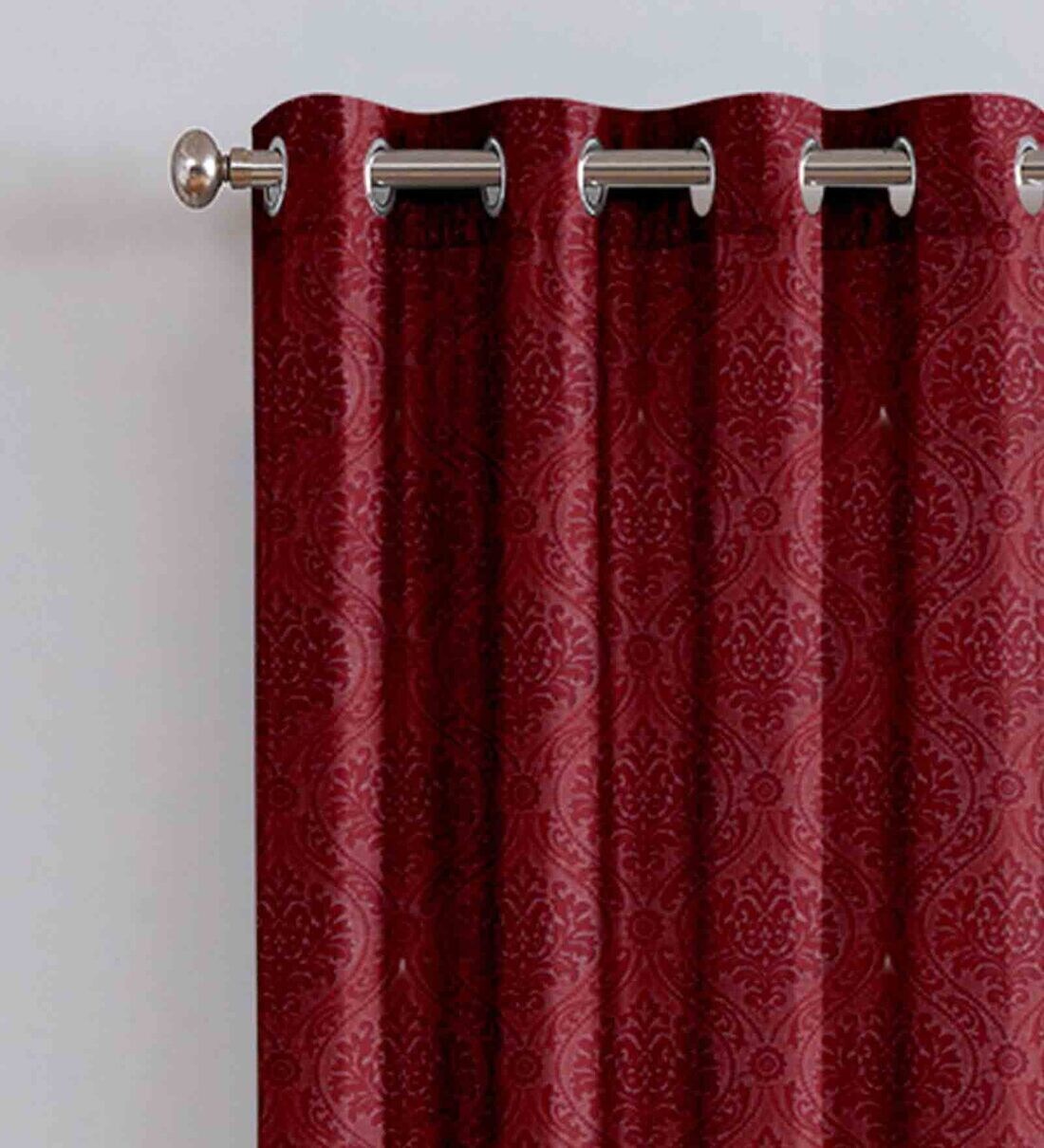 Buy Maroon Floral Polyester 7 Ft Semisheer Eyelet Door Curtains (Set of ...