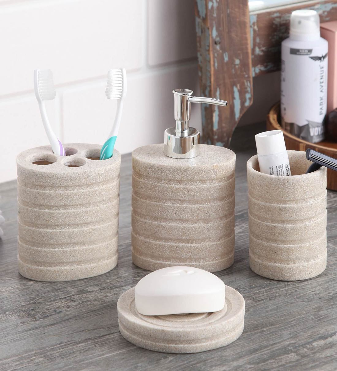 Buy Polyresin Counter Top Bathroom Accessories Set In Ivory By Zahab at ...