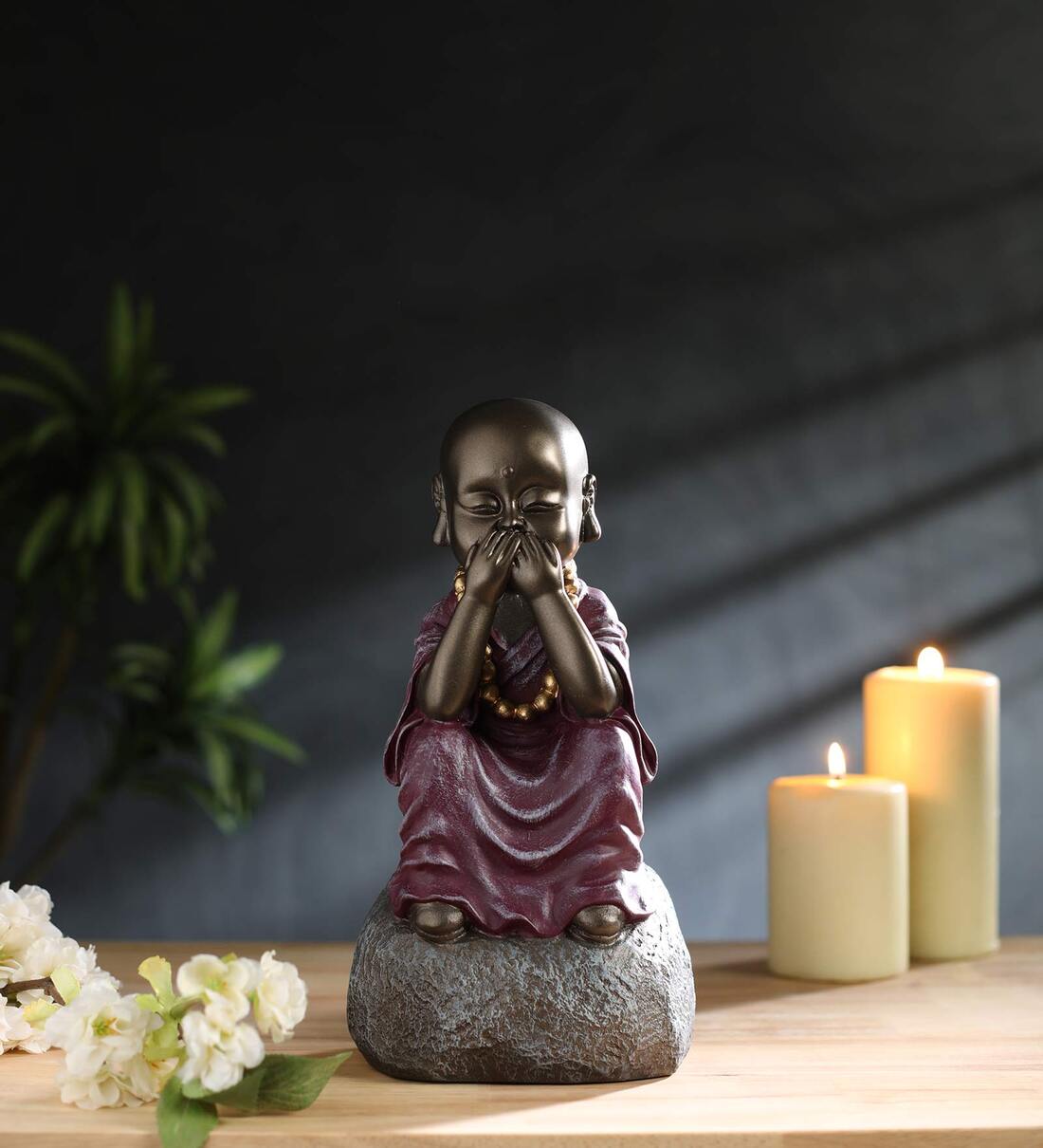 Buy Polyresin Grey & Red Tatva Monk Dont Speak Bad 25 Cm at 100% OFF by ...