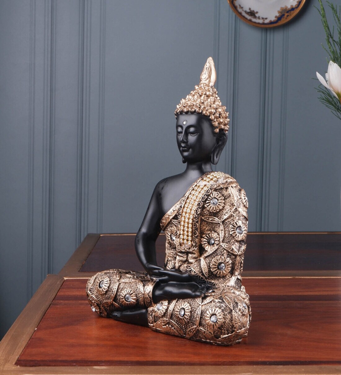 Buy Polyresin Meditating Buddha Figurine By White Ink Decor Online ...