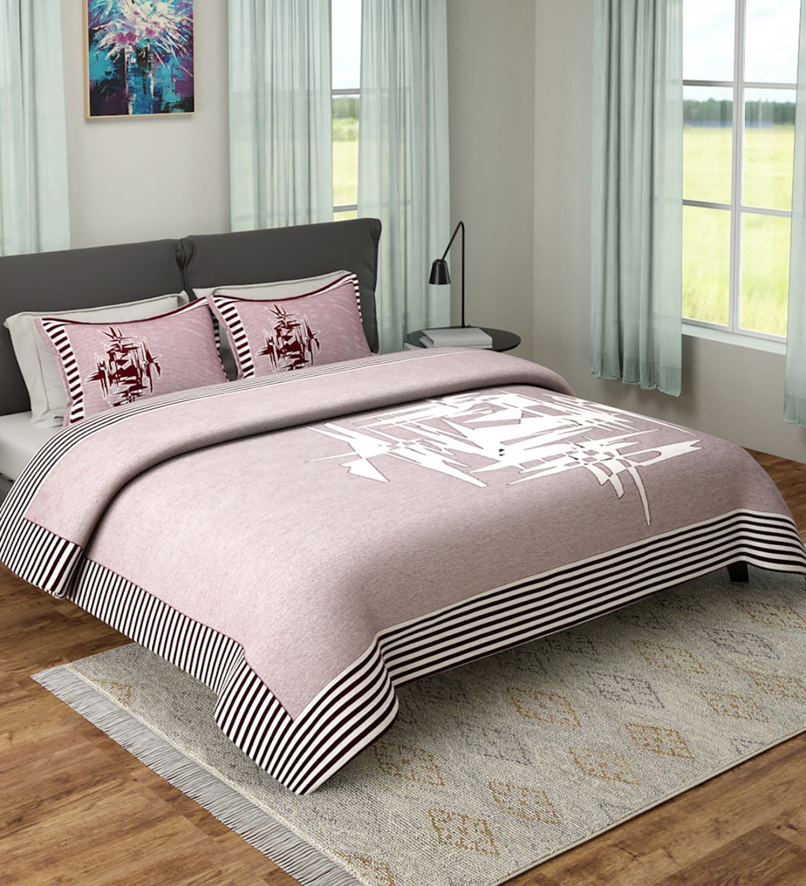 Buy White Abstract TC 180 Polycotton Bedcover With 2 Pillow Covers at ...