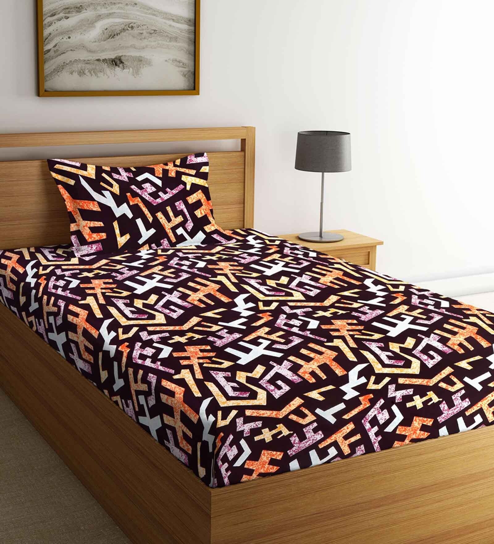 Buy Black Abstract 300 TC Poly Cotton 1 Single Bedhseet with 1 Pillow ...