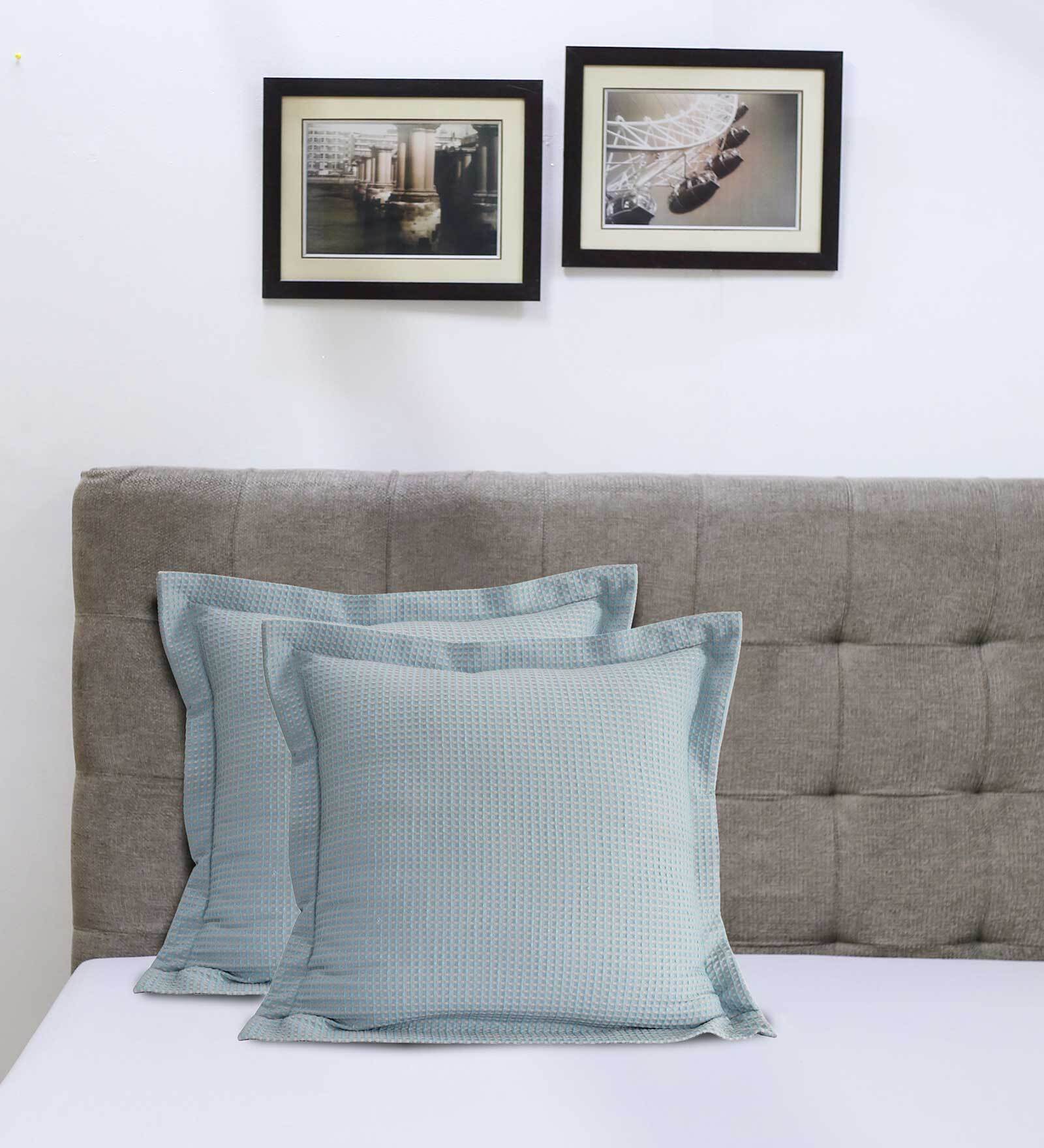 Buy Blue Solid 200 TC Polyester 24X24 Inches Pillow Covers with Filler ...