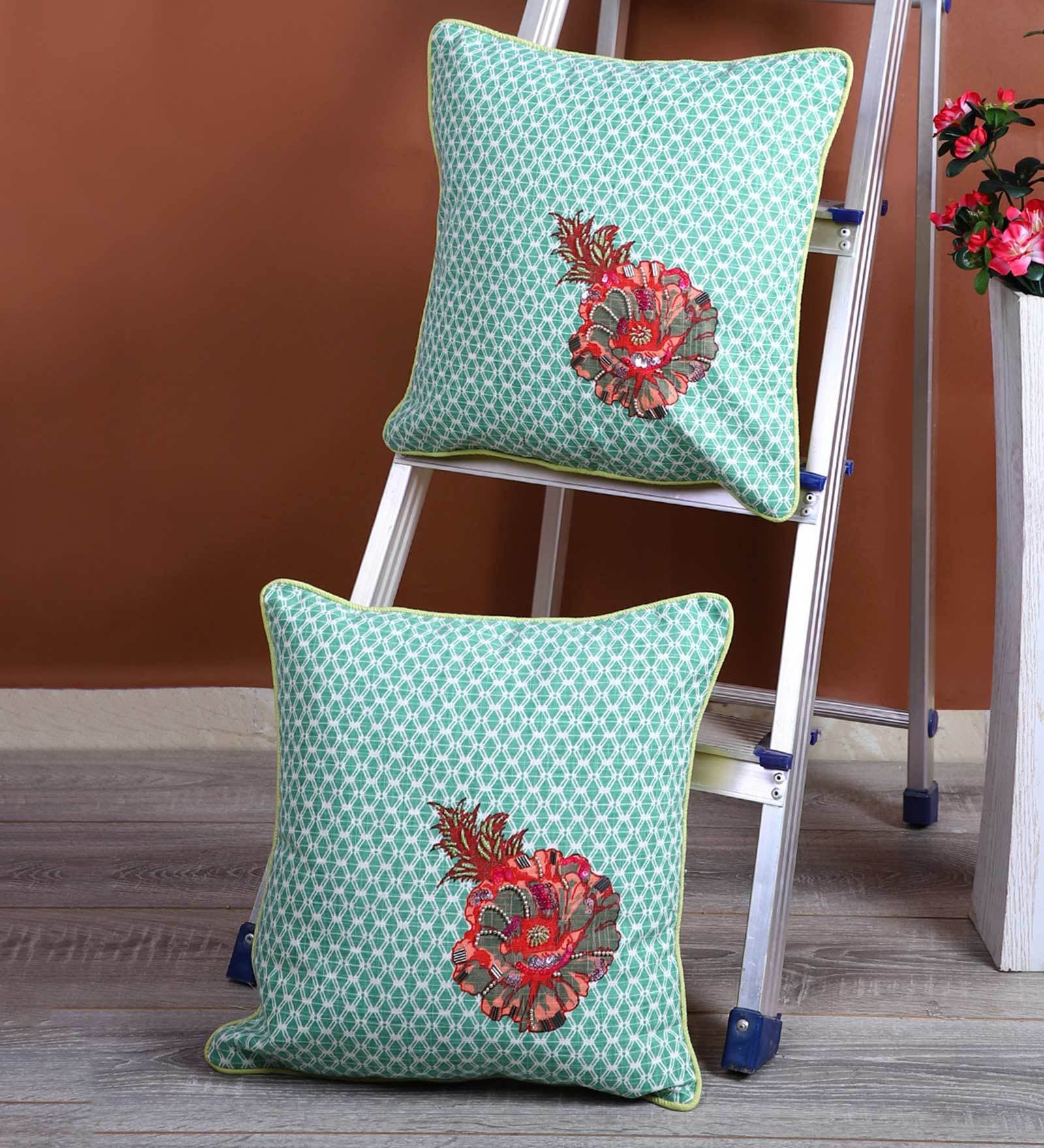 Buy Traditional Polyester Woven Pattern 16x16 Inch Cushion Covers (Set ...