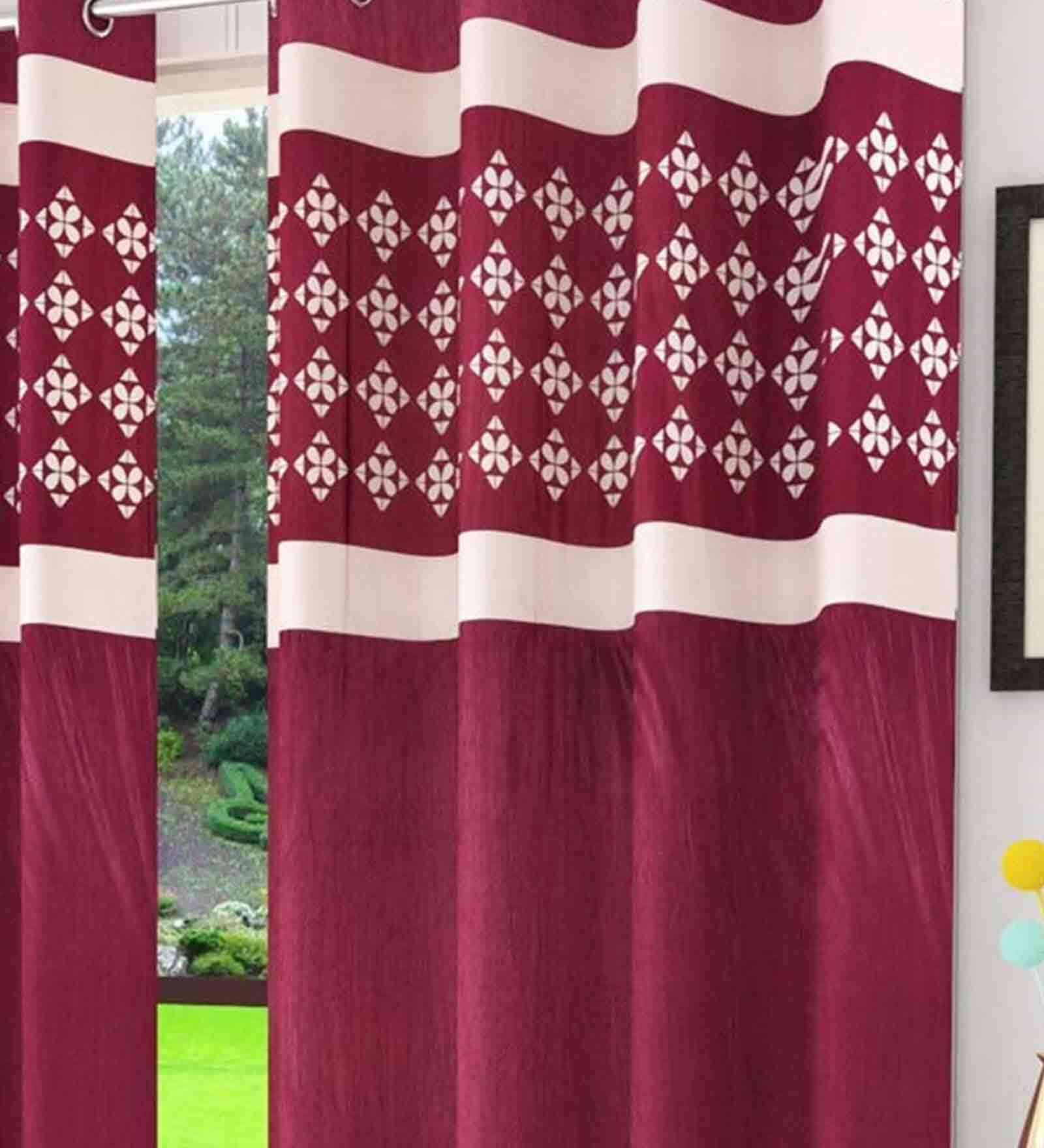 Buy Polyester 9 Feet Blackout Door Curtain in Maroon Color by ...