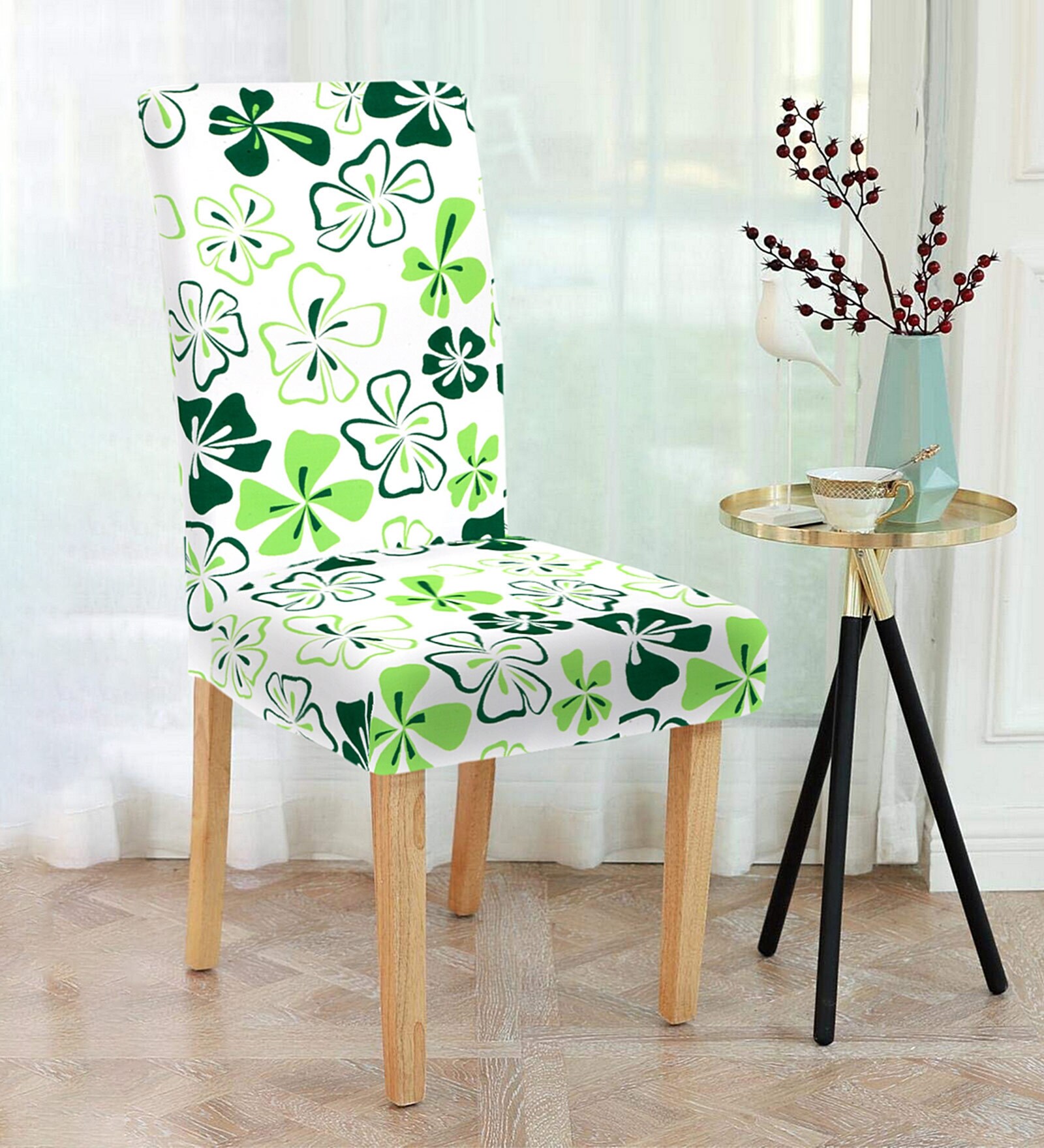 Buy Green Floral Polyester 15x19 Inches Stretchable Chair Covers (Set ...