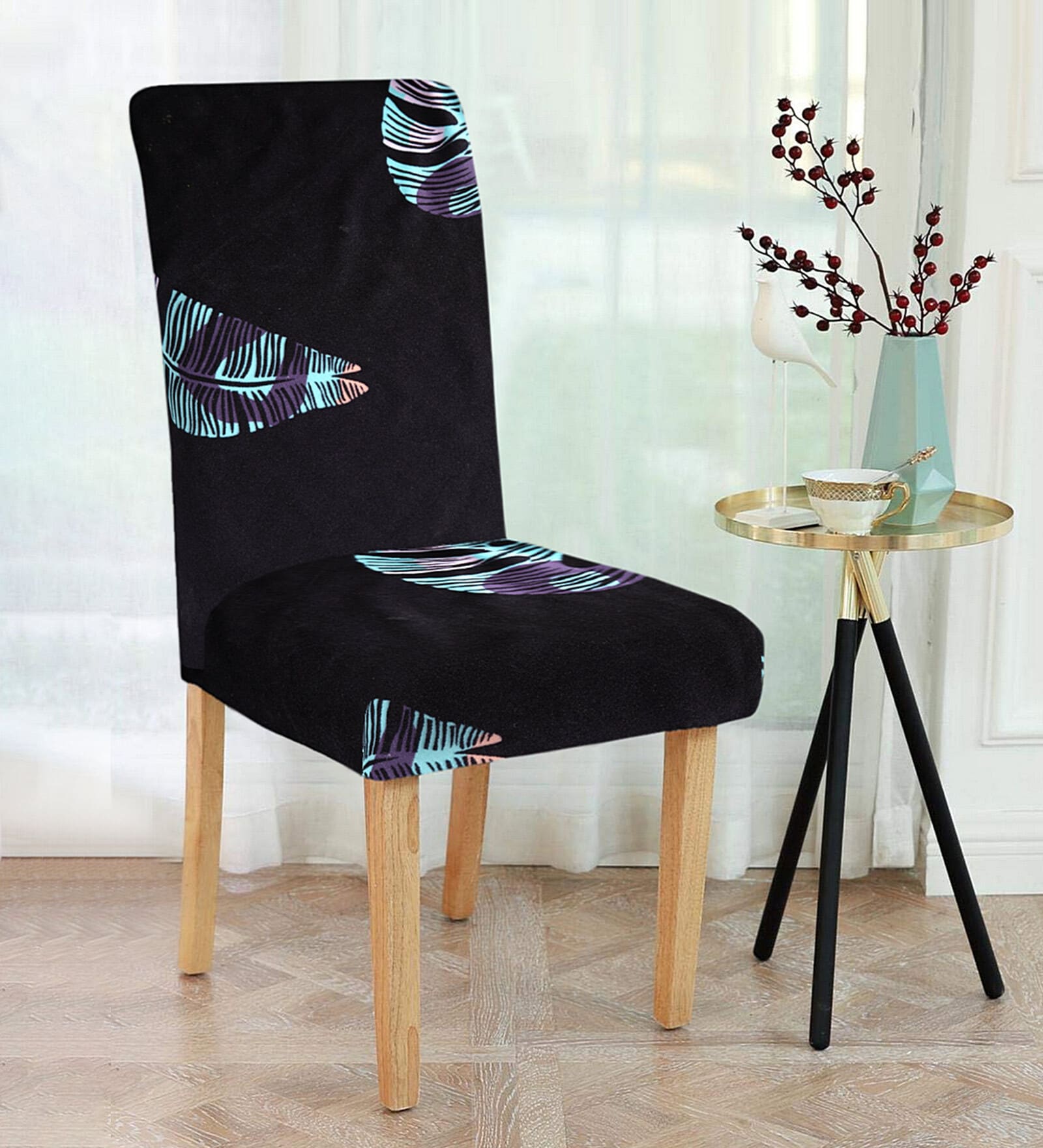 Buy Black Printed Polyester 15x19 Inch Stretchable Chair Covers (Set of ...