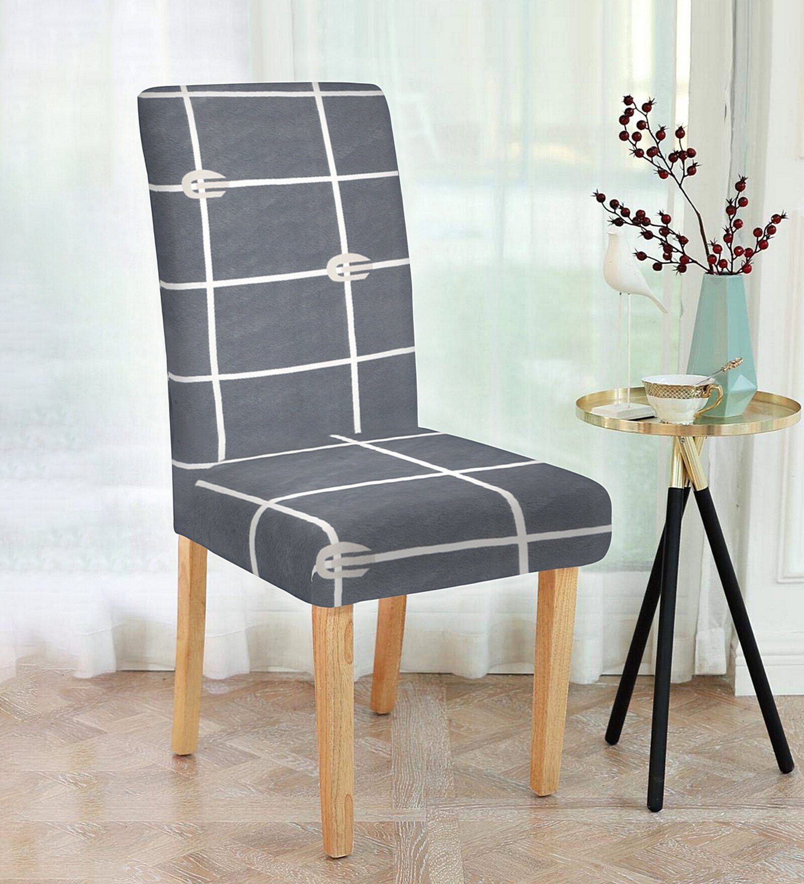 Buy Grey Printed Polyester 15 x 19 Inches Stretchable Chair Covers (Set ...