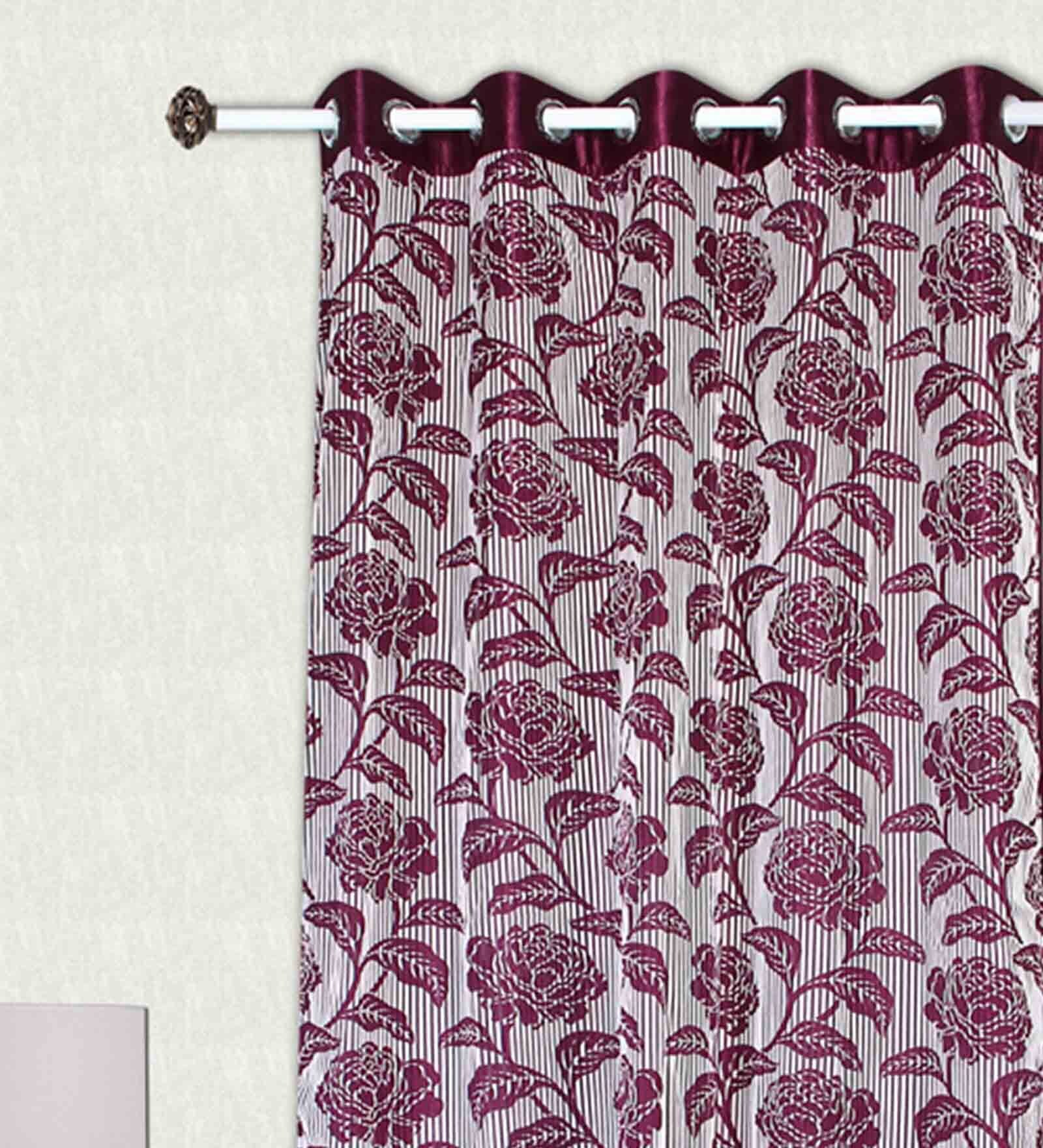 Buy Polyester Sheer 7 Feet Eyelet Window Curtain in Red Color at 33% ...