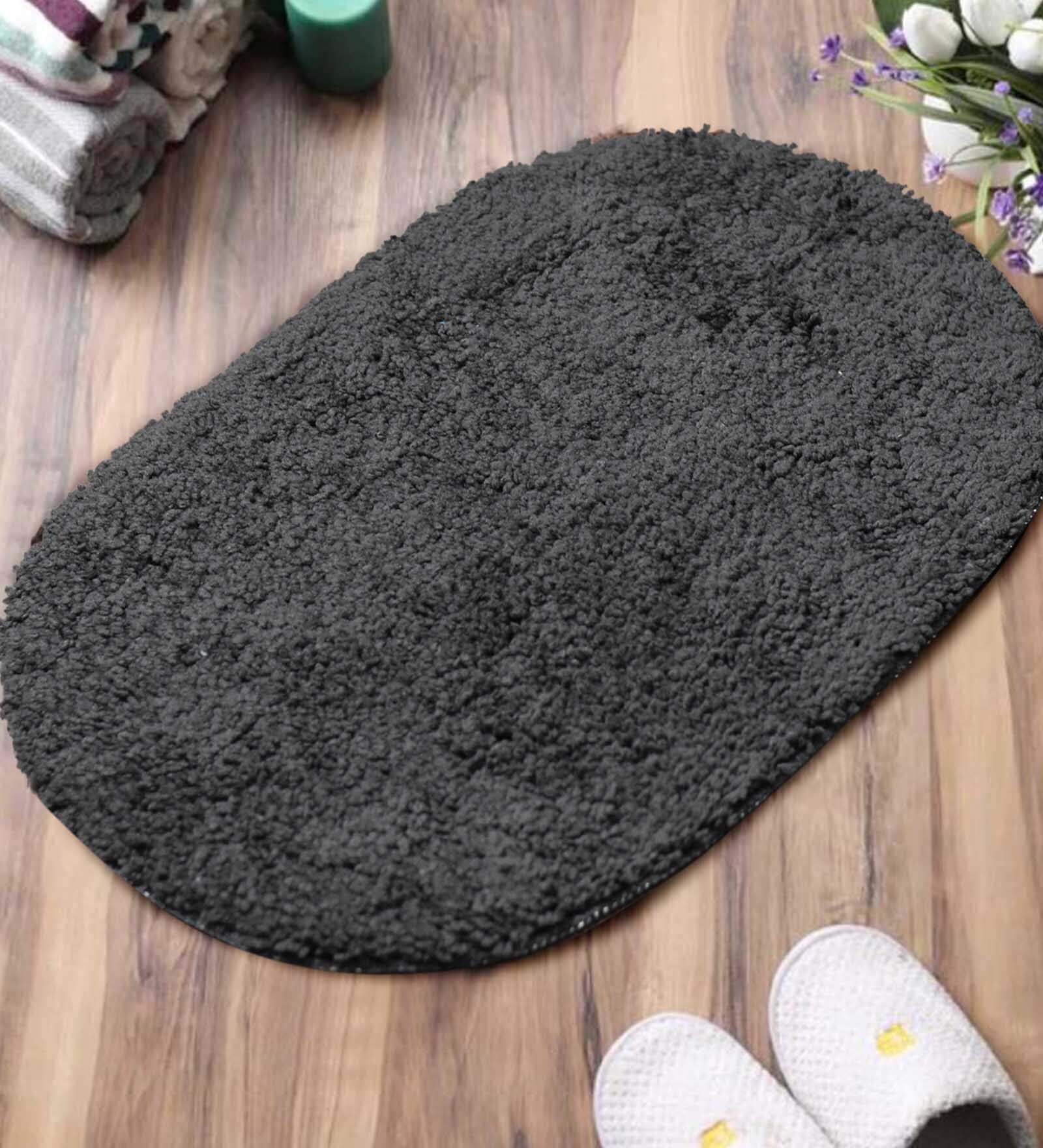Buy Polyester Solid Pattern Machine Tufted 2 X 1 Feet Carpet in Black ...