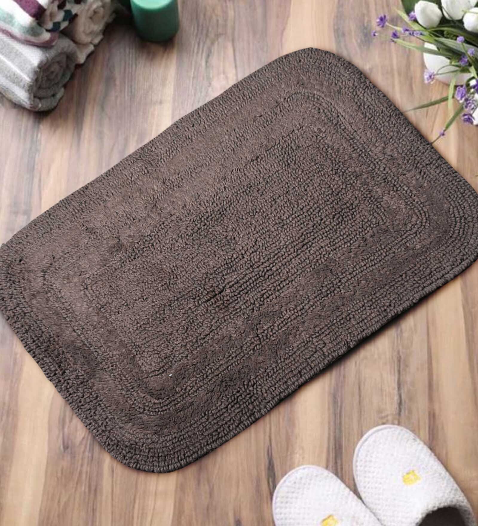 Buy Polyester Solid Pattern Machine Tufted 2 X 1 Feet Carpet in Brown ...