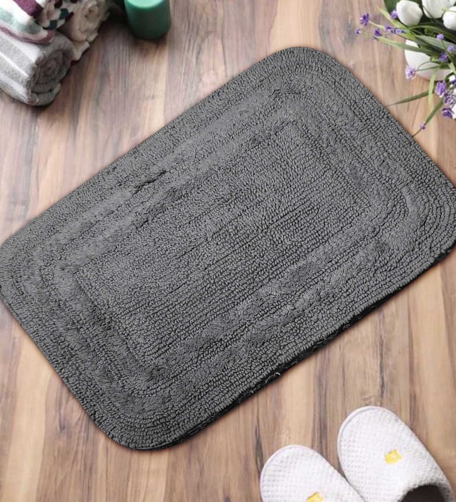 Buy Polyester Solid Pattern Machine Tufted 2 X 1 Feet Carpet in Grey ...