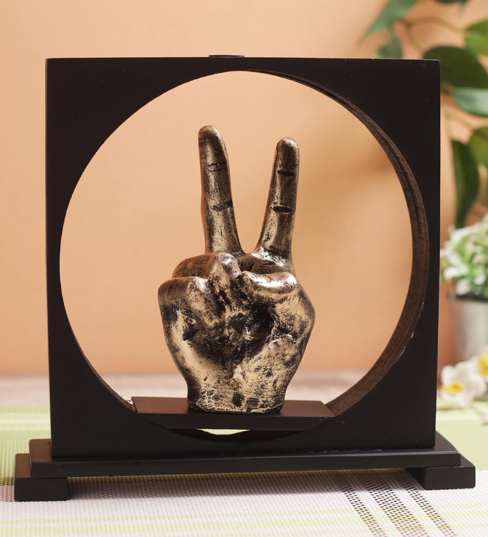 Buy Polyresin & Wooden Victory Sign Hand Gesture Showpiece at 12% OFF ...