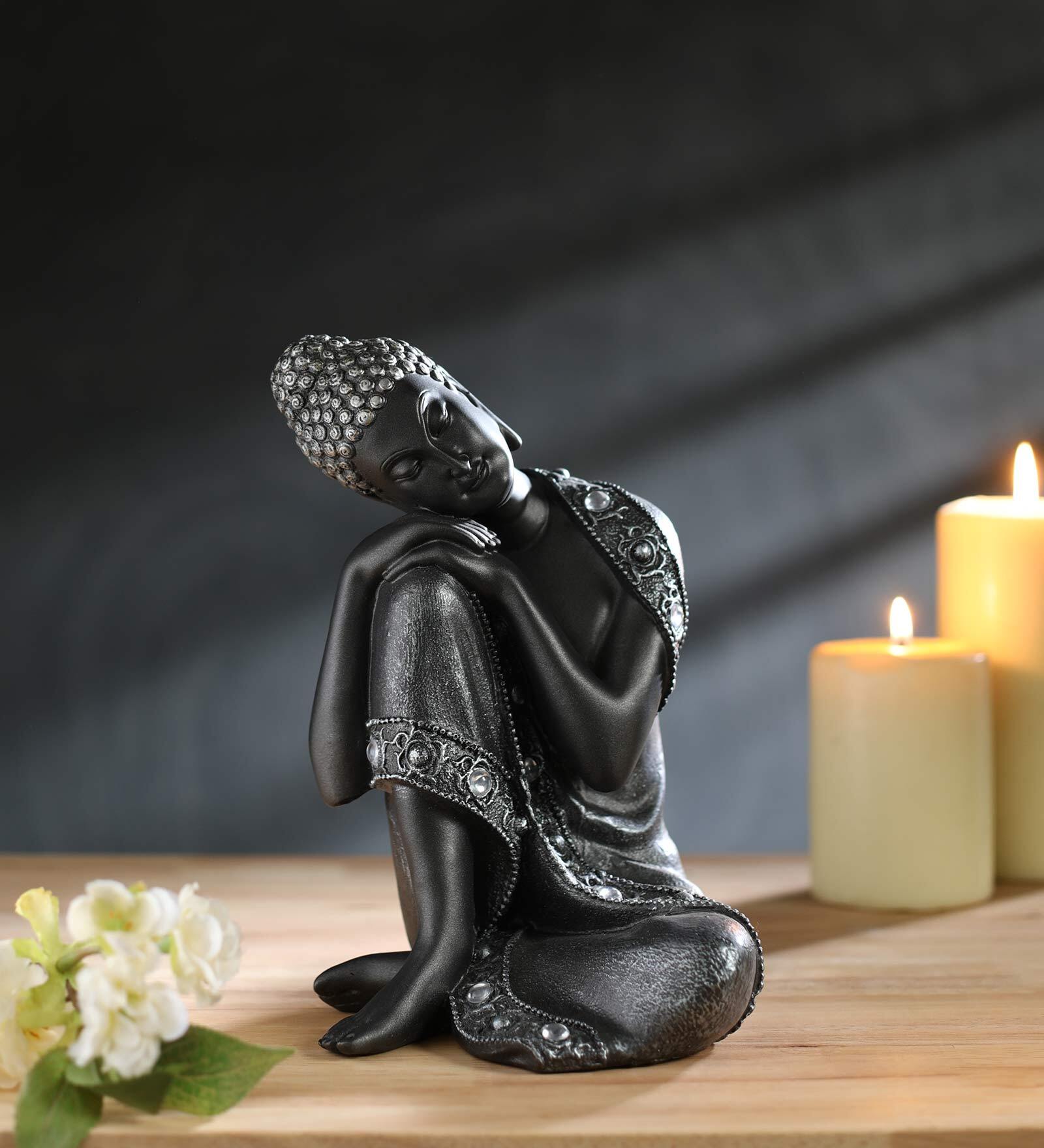 Buy Polyresin Black Resting Buddha 22 Cm By Tansha Quo Online - Buddha ...