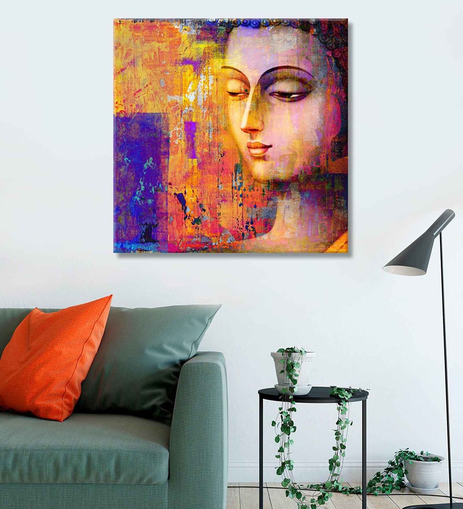 Buy Portrait Multi Color Buddha Face Backgrou & Multi Color Canvas Art ...