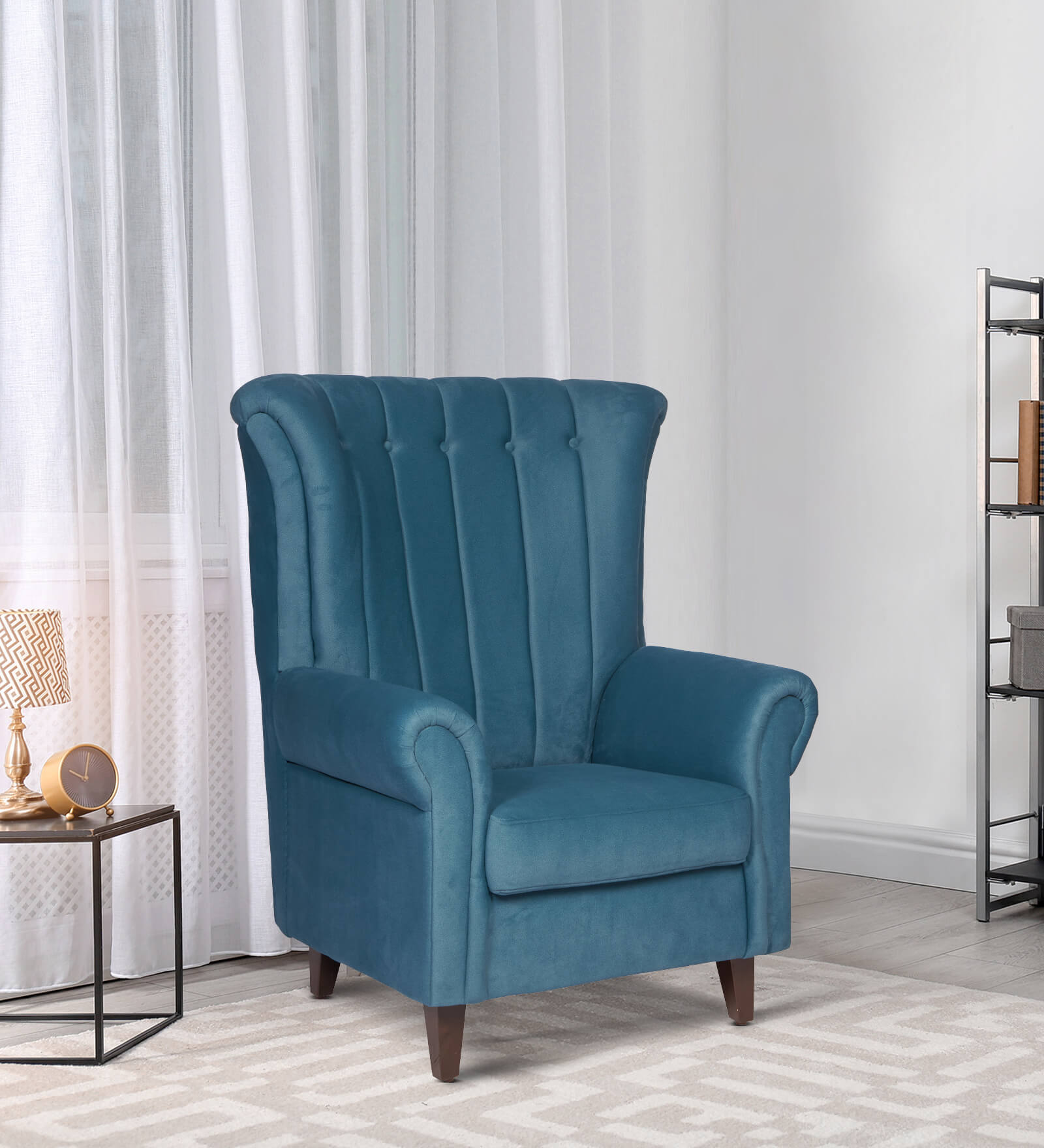 Buy Posh Fabric Wing Chair In Blue Colour at 25% OFF by Solace Craft ...