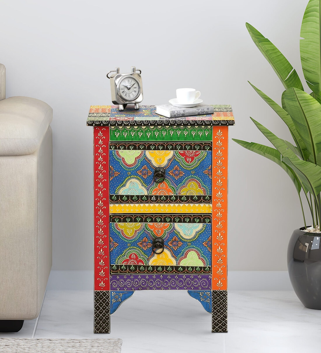 Buy Pravara Solid Wood End Table Table In Hand-Painted Multicolour at ...