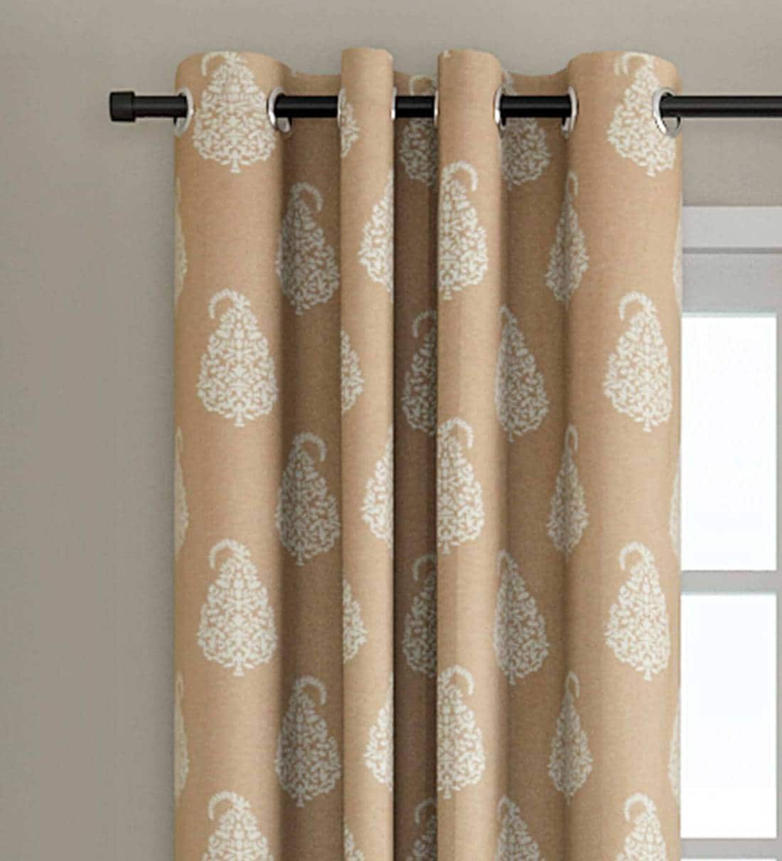Buy Beige Traditional Cotton 5 Ft Light Filtering Eyelet Window Curtain ...