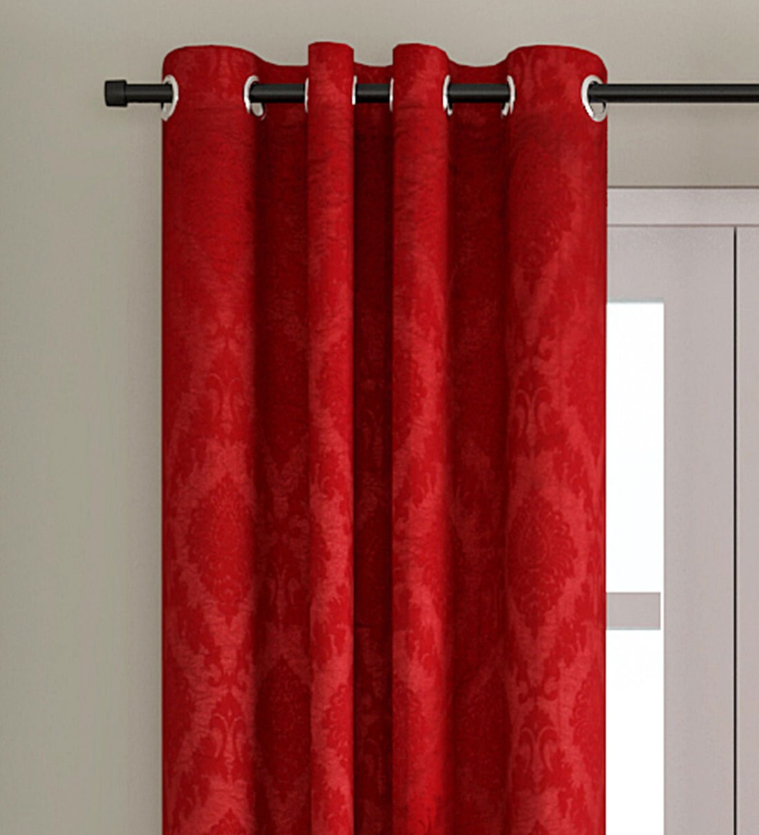 Buy Premium Jacquard Satin Finish Fabric Maroon Color Eyelet Curtain ...