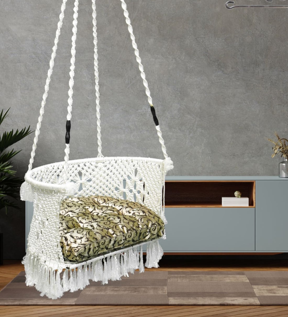 Buy Premium Floral Design Polyester Swing in White & Golden Colour at ...