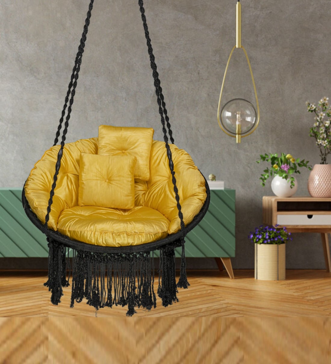 Buy Premium Single Seater Swing Chair With Cushion In Lemon Yellow ...