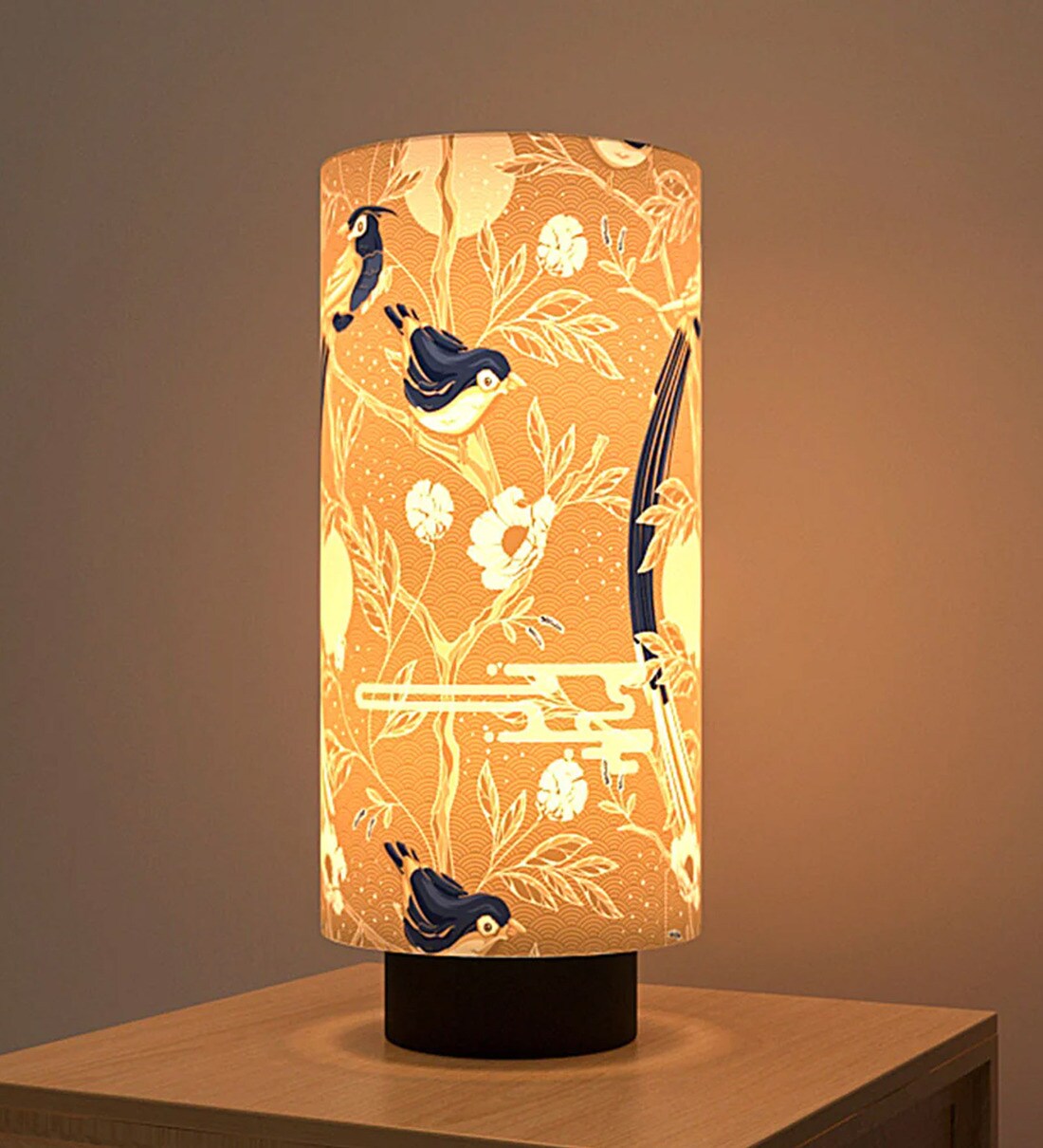 Buy Pretty Humming Birds Glow Round Brown Iron & Canvas Table Lamp at ...