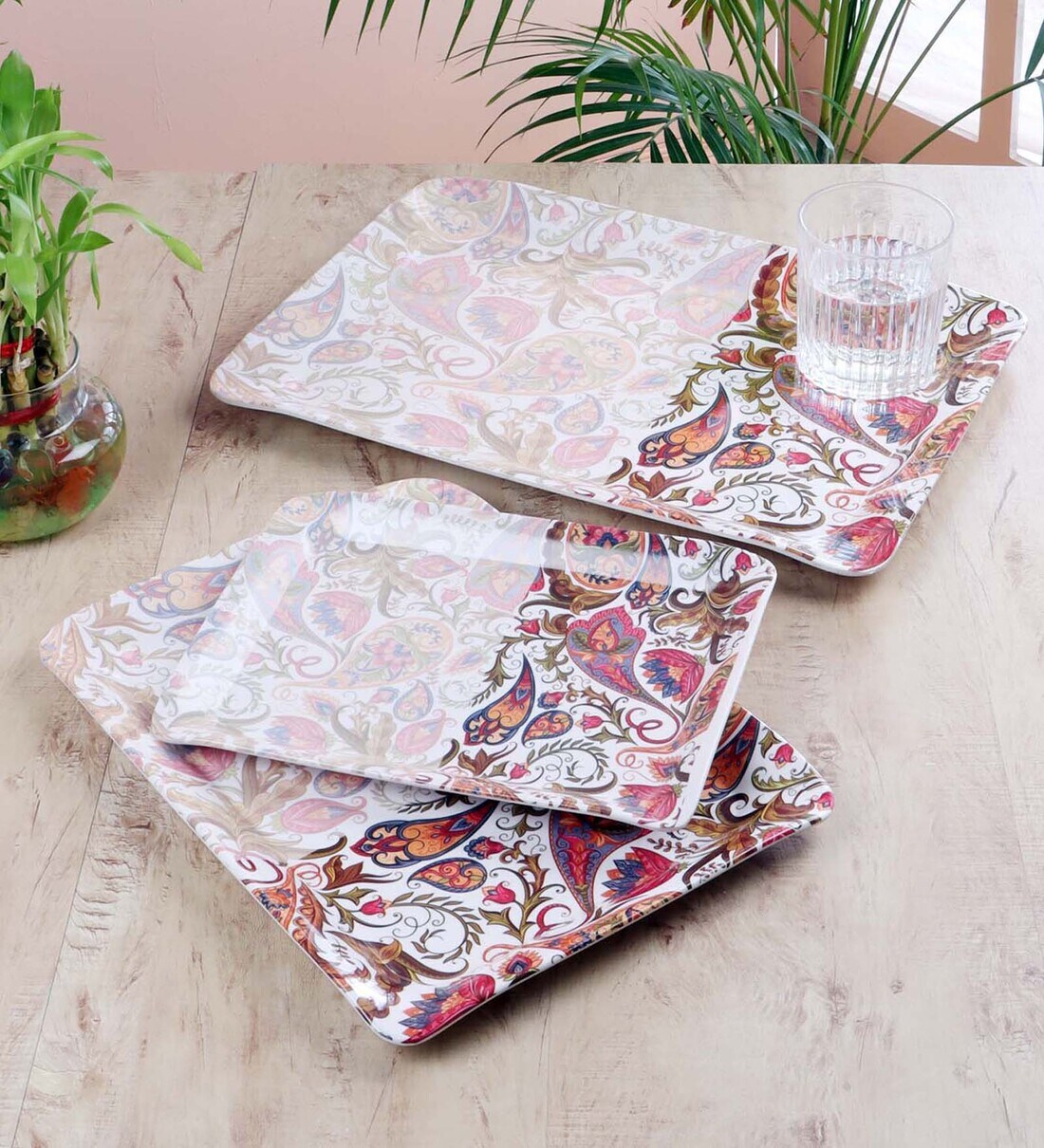 Buy Printed White & Red Melamine (Set of 3) Tray Set at 29% OFF by Cdi ...