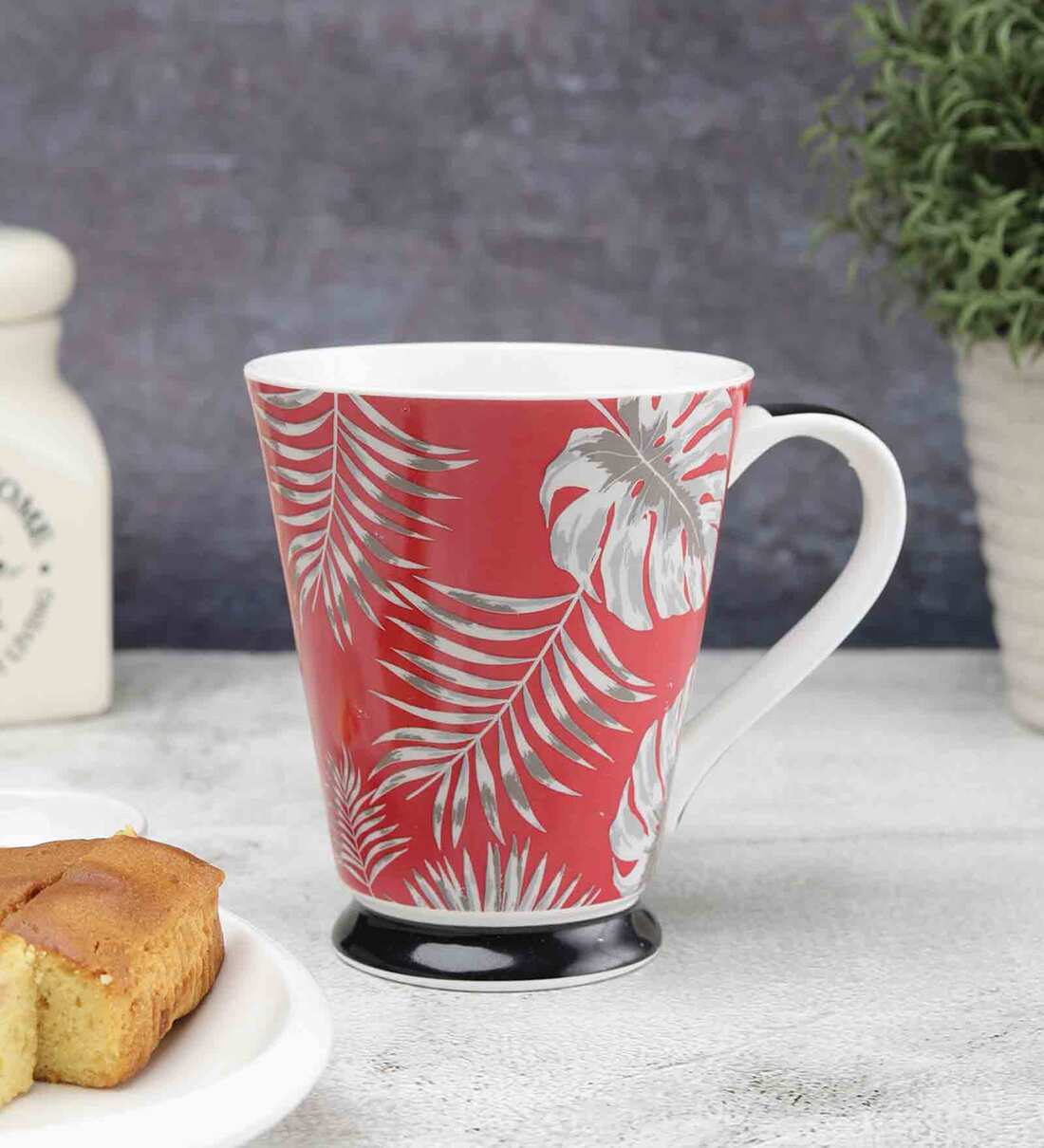 Buy Printed Tropical 320ml Pink & White Ceramic (Set of 2) Coffee Mug ...