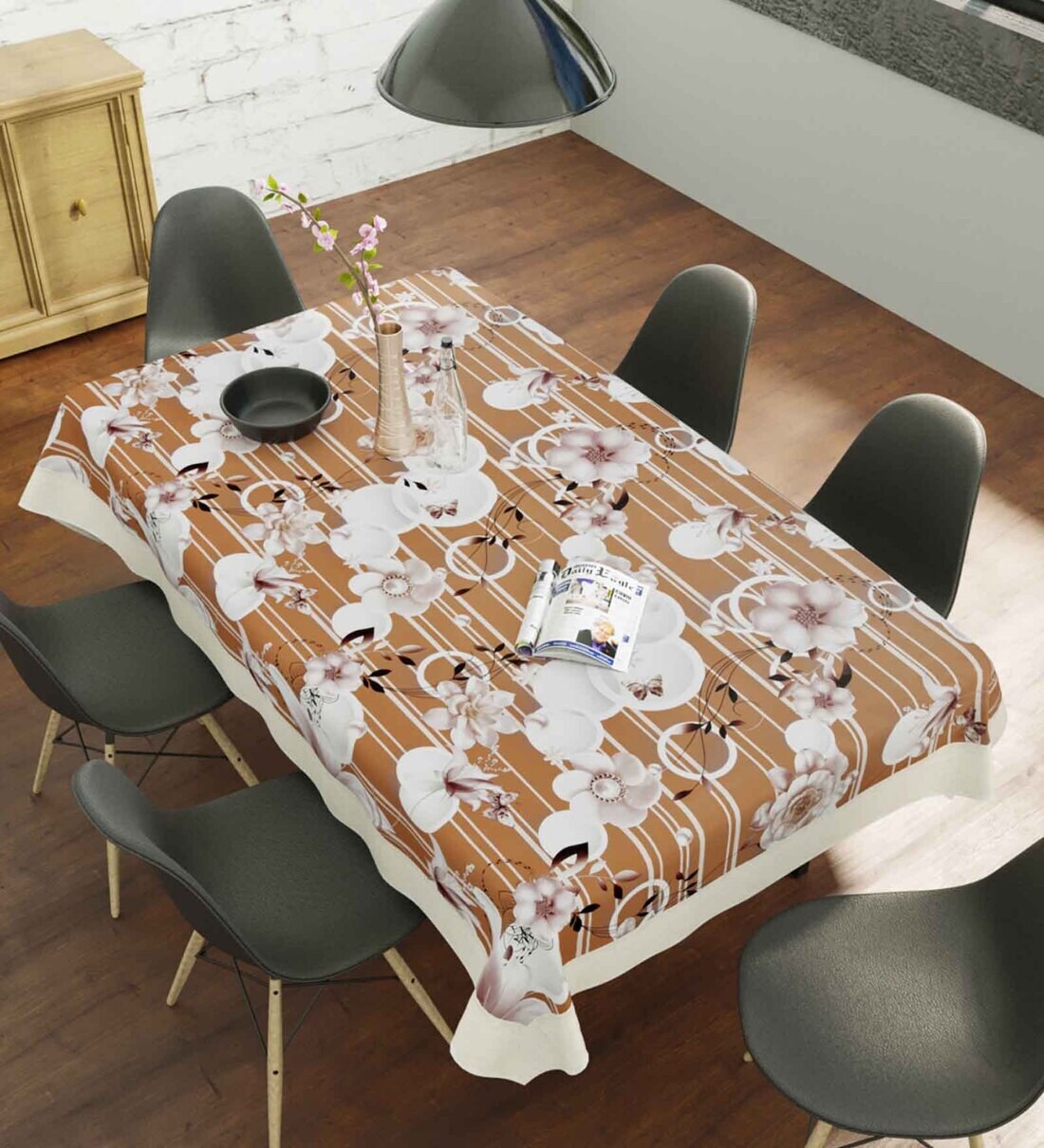 Buy Printed Brown PVC 90 X 60 Inch Table Cloth by Clasiko Online ...