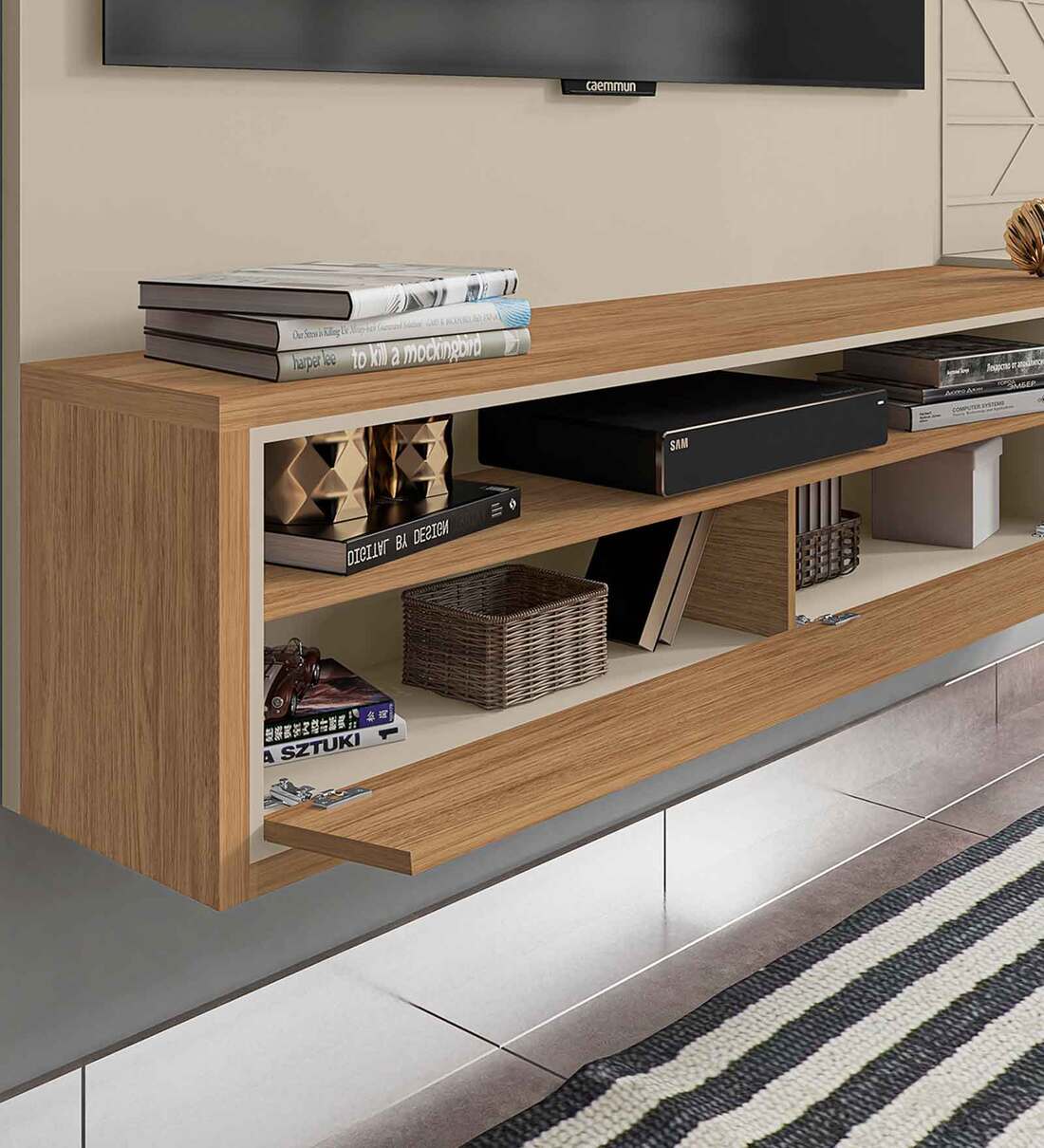 Buy Prisma TV Unit in Off White & Buriti Finish for TVs up to 65 ...