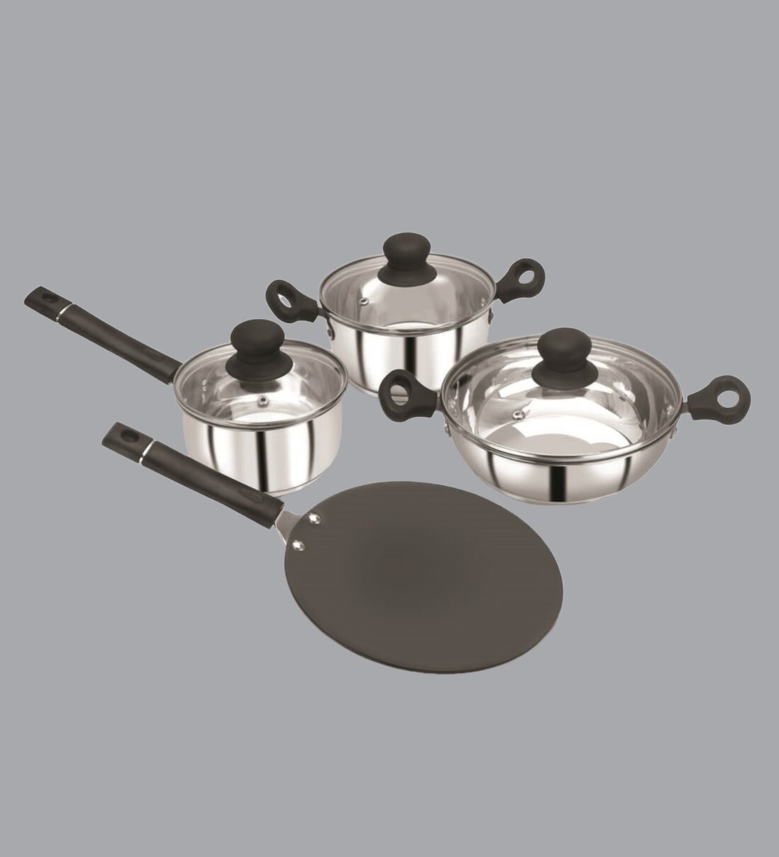 Buy Stainless Steel Induction-base Cookware-Set of 4 with 3 Glass lids ...