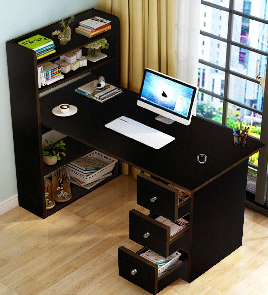 Buy Professor Writing Table in Oak Brown Finish Online - Modern Writing ...